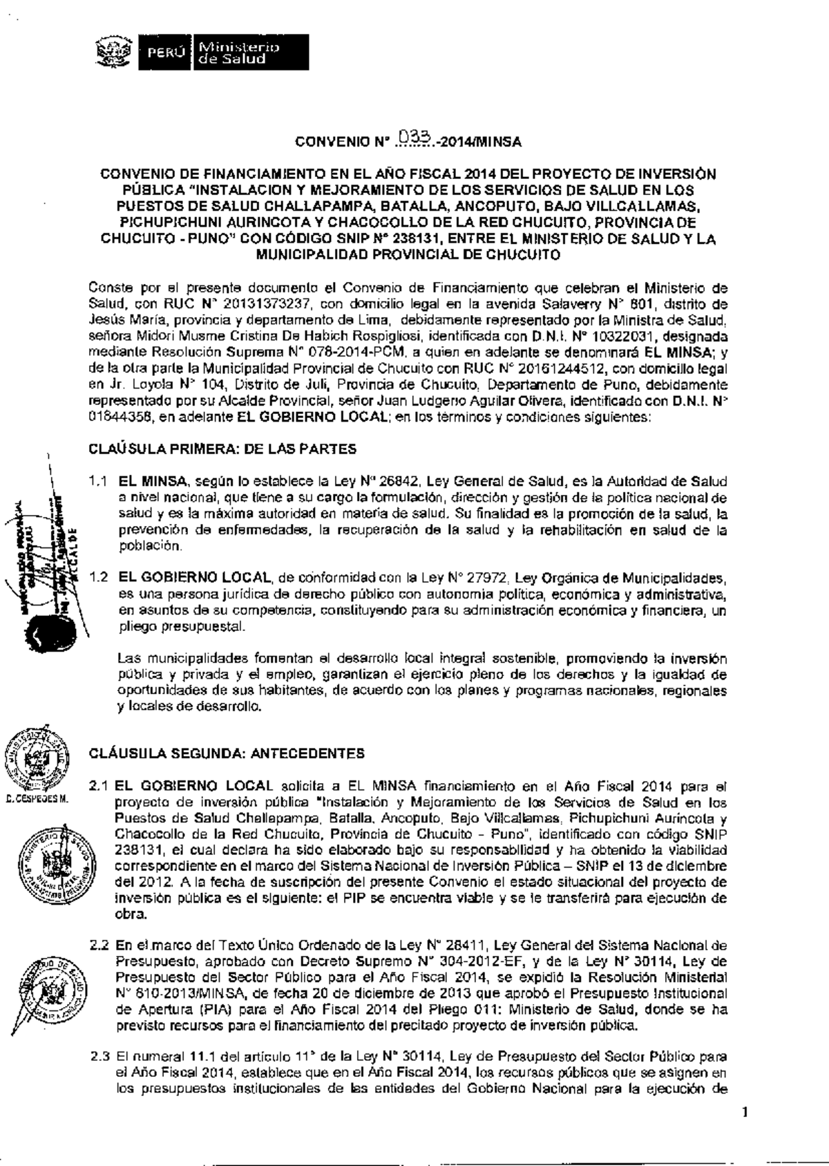 Convenio - Información para la gestión publica - MCESTEGIE PERÚ ...
