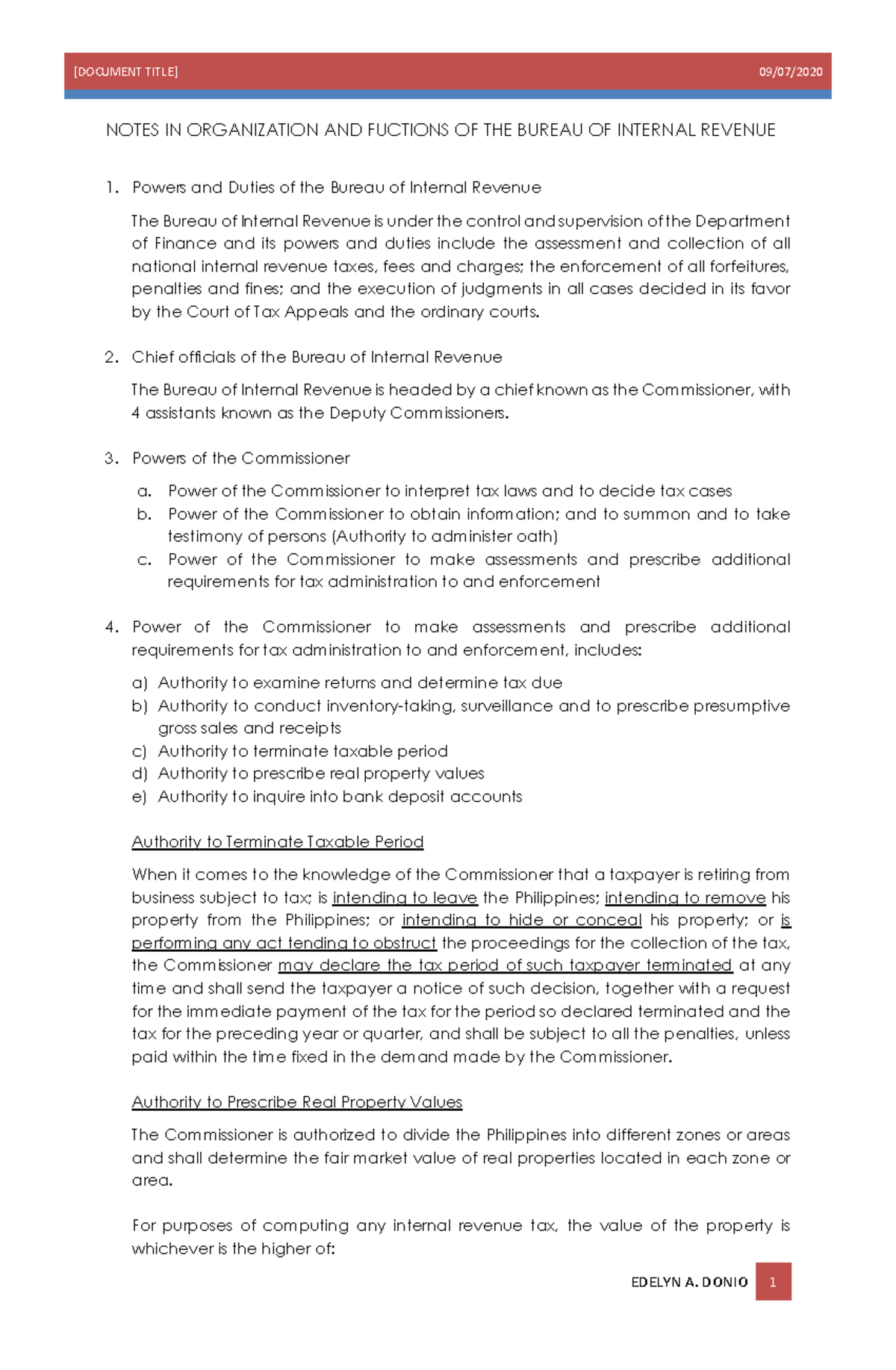 Notes IN Organization AND Functions OF THE BIR - NOTES IN ORGANIZATION ...