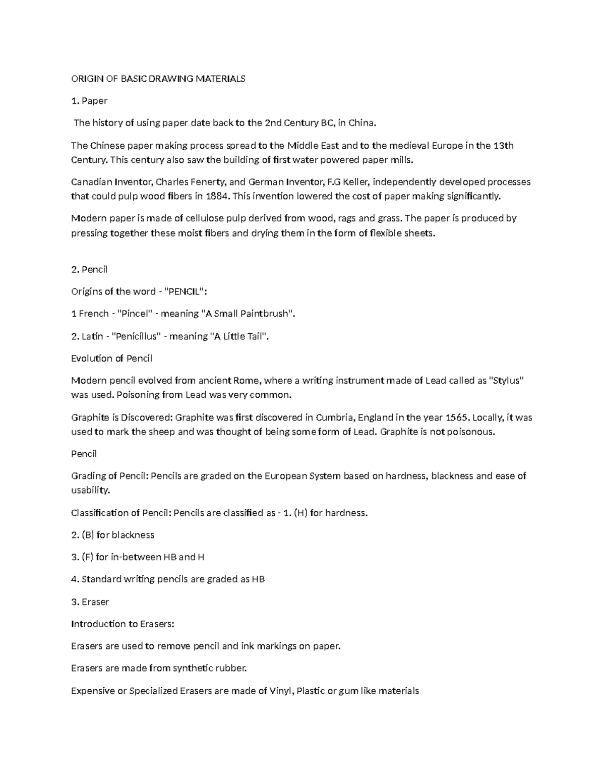 Origin of basic Drawing materials - ORIGIN OF BASIC DRAWING MATERIALS ...