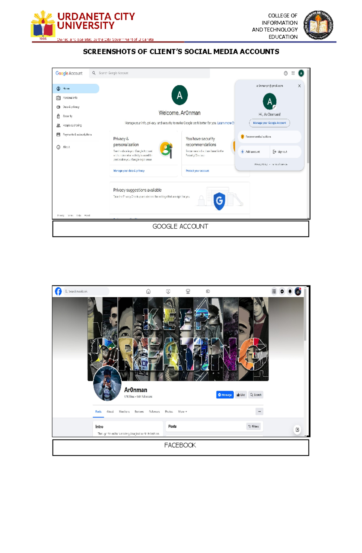TASK-0- Social- Media- Accounts - UNIVERSITY URDANETA CITY COLLEGE OF ...