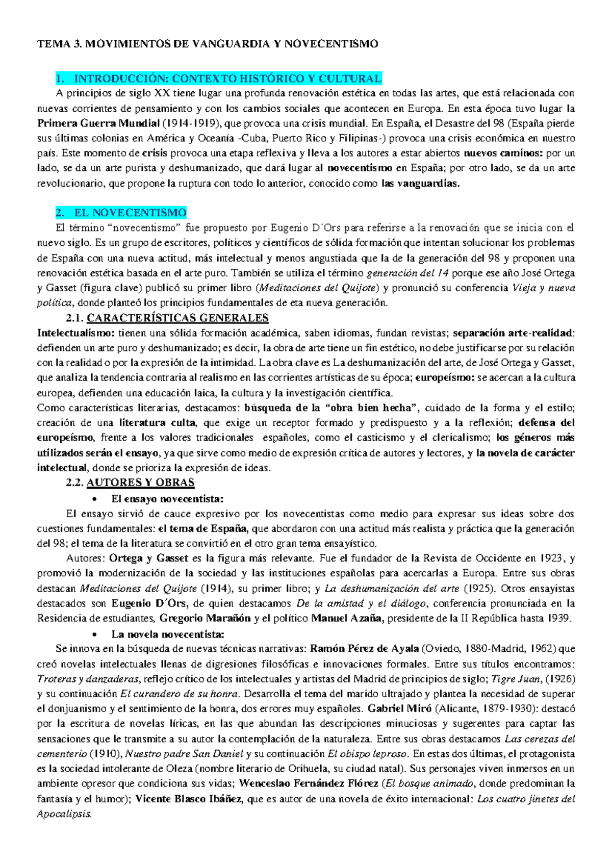 TEMA 3. EL Novecentismo Y LOS Movimientos DE Vanguardia - TEMA 3 ...
