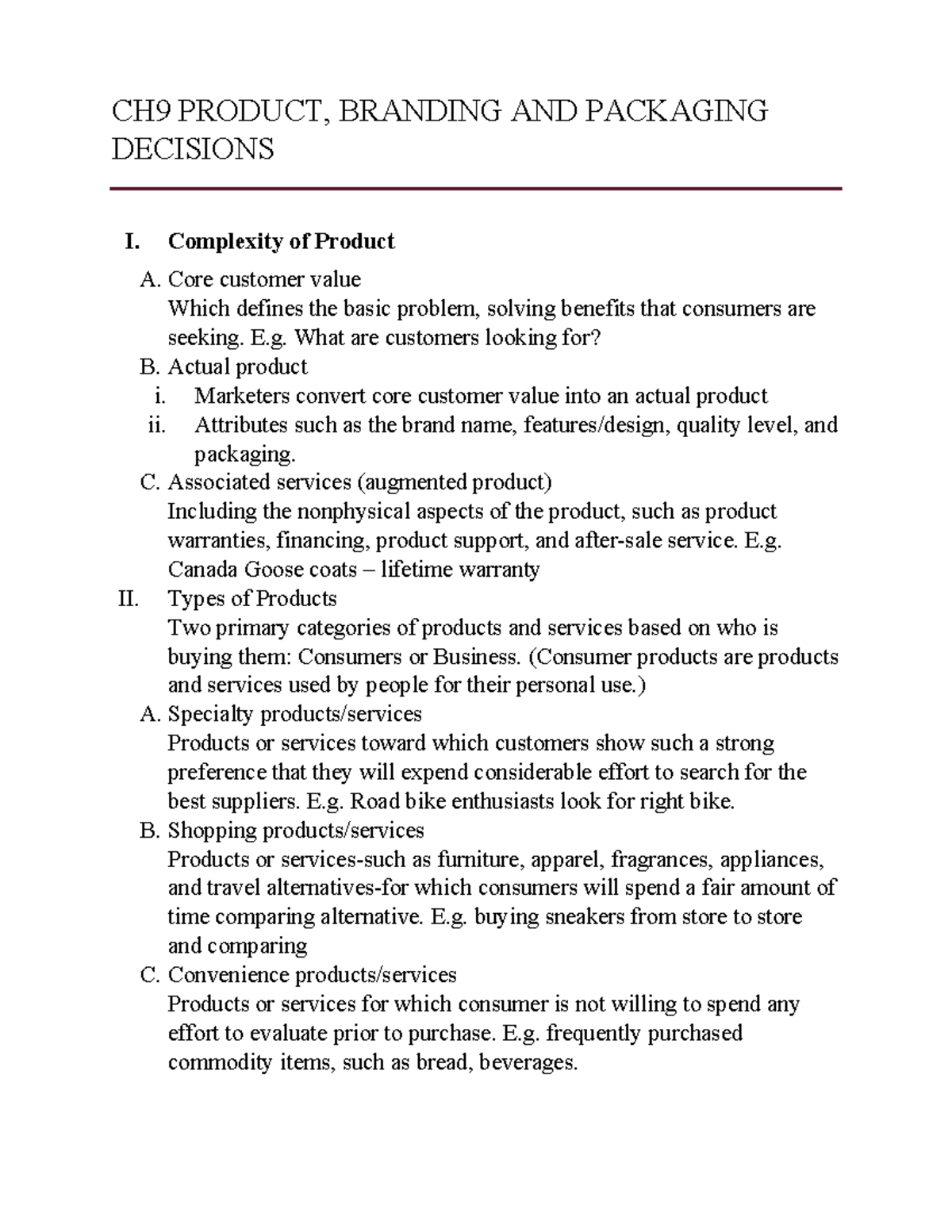 Chapter 9 Summary - Warning: TT: undefined function: 32 CH9 PRODUCT, BRANDING AND PACKAGING ...