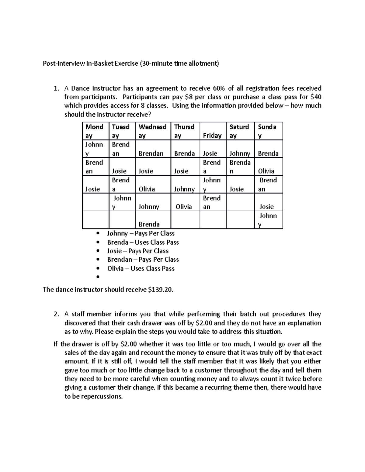 Post Interview Exercise - Post-Interview In-Basket Exercise (30-minute ...