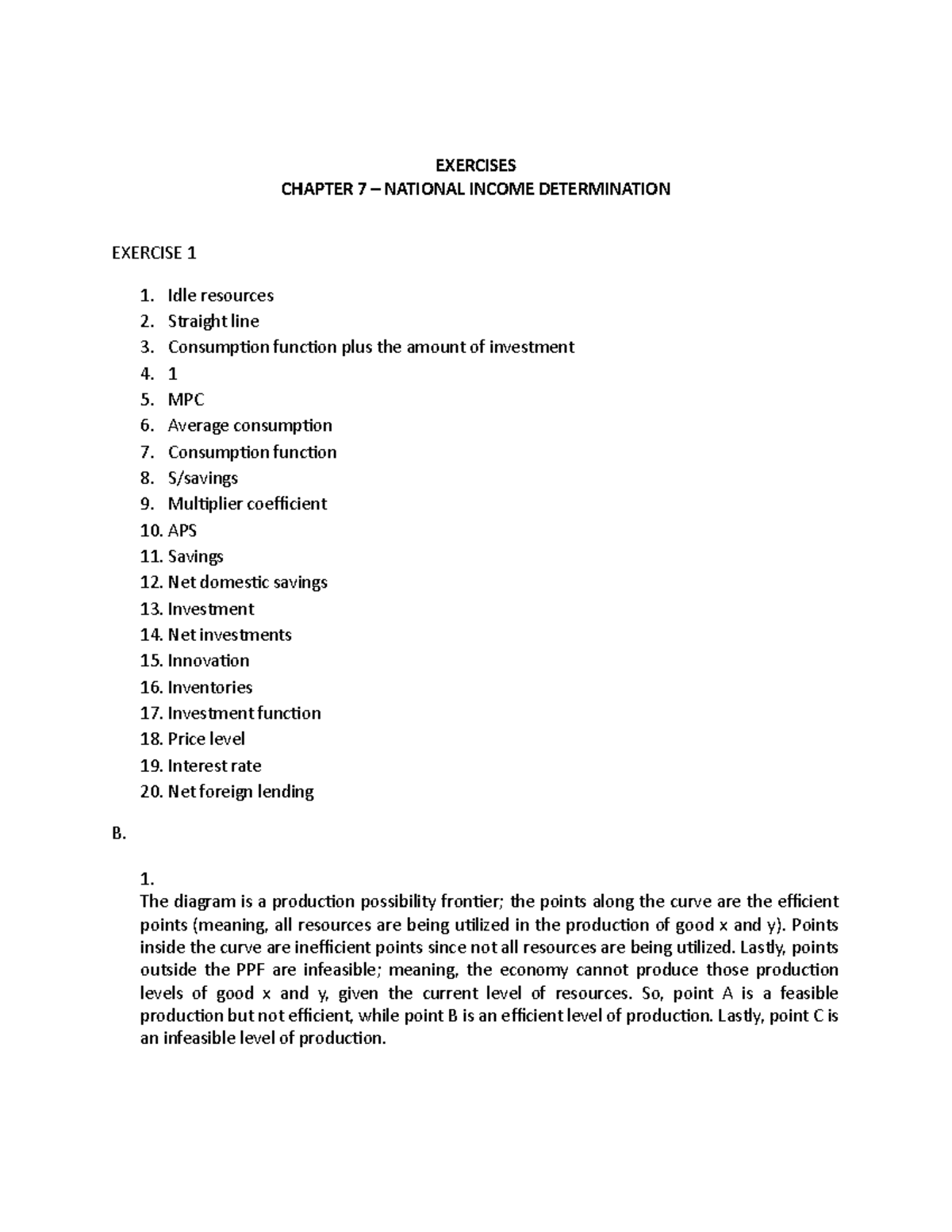 Chapter 7 - National Income Determination - EXERCISES CHAPTER 7 ...