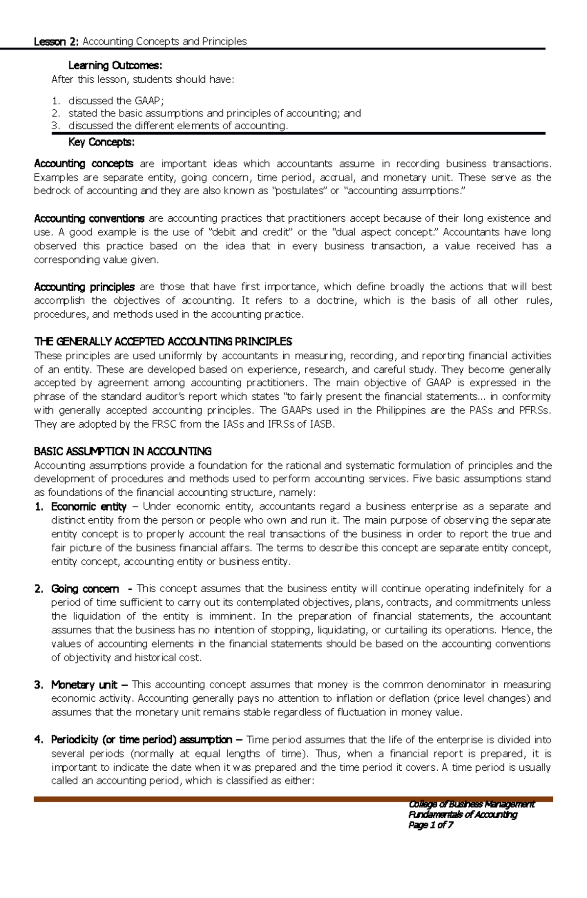 Accounting Concepts and Principles - Lesson 2: Accounting Concepts and ...