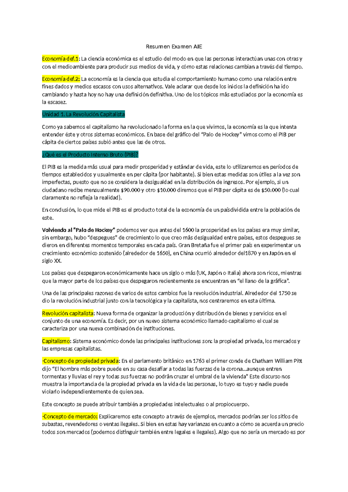 Resumen aie - eso - Resumen Examen AIE Economía def: La ciencia económica es el estudio del modo ...
