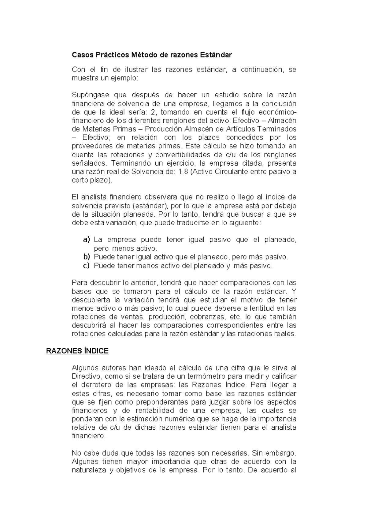 Casos Prácticos Método de razones Estándar - Casos Prácticos Método de ...