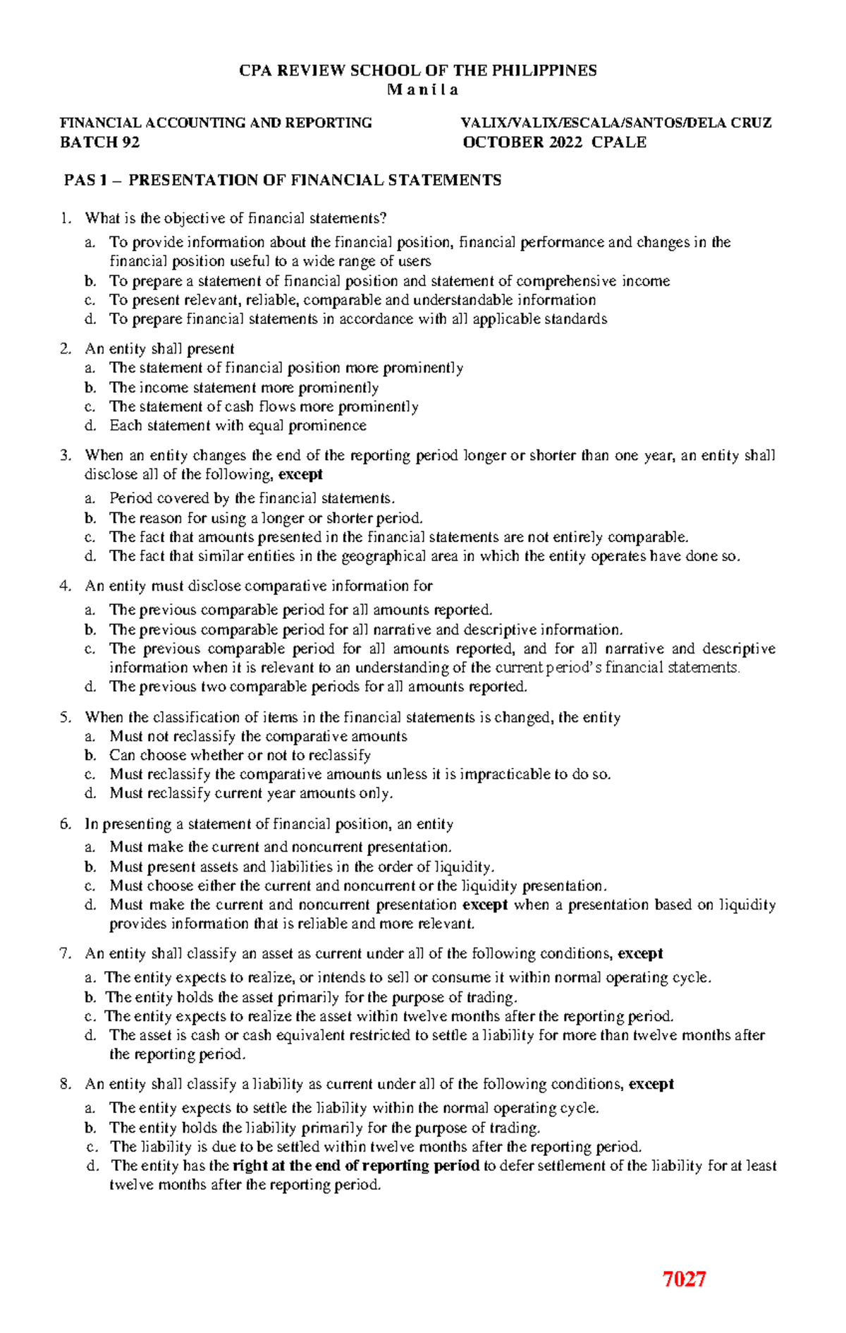 7027 - PAS 1 - Presentation of Financial Statements - CPA REVIEW SCHOOL ...