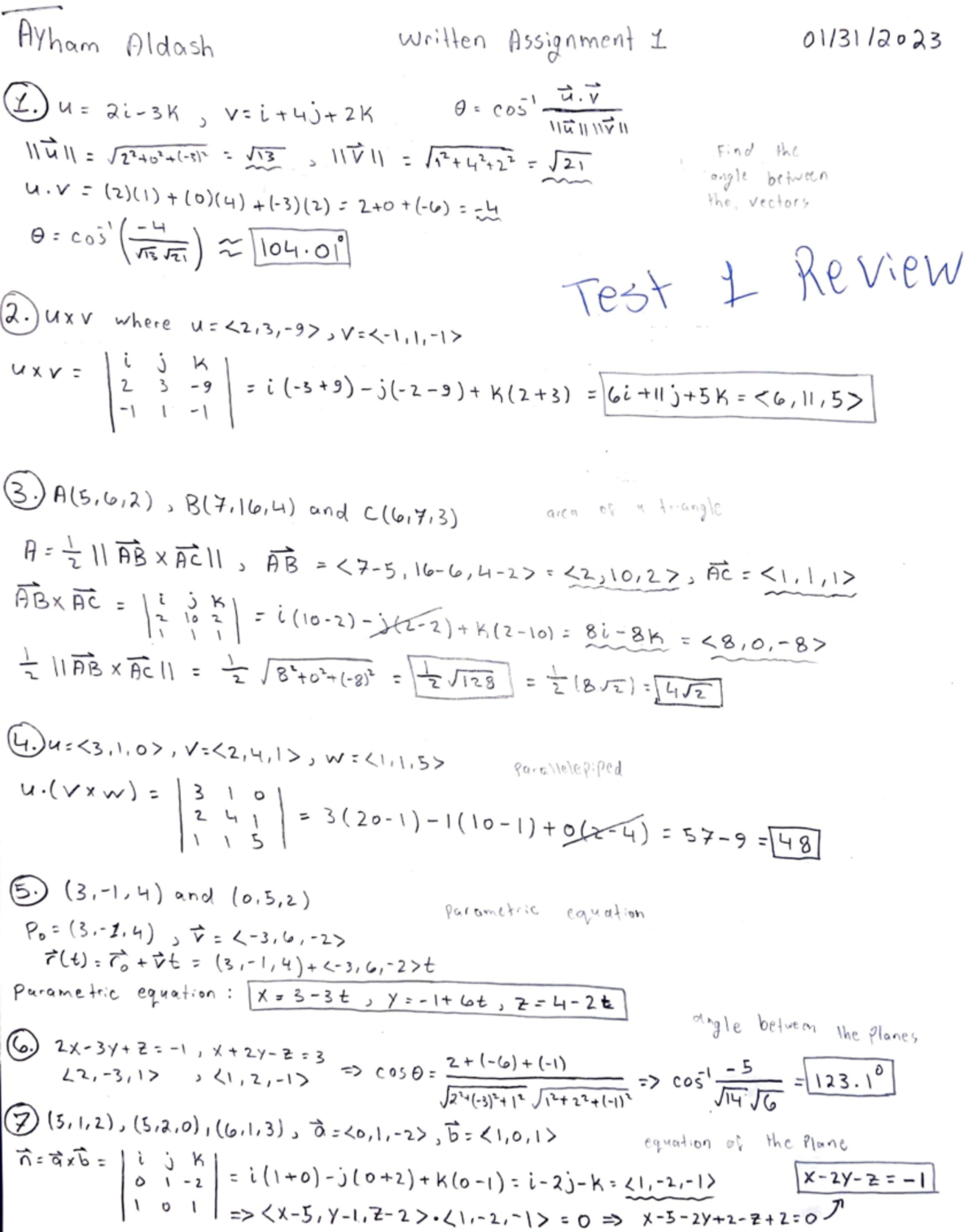 Calculus III Test 1 Review Materials - © vt = - 1-