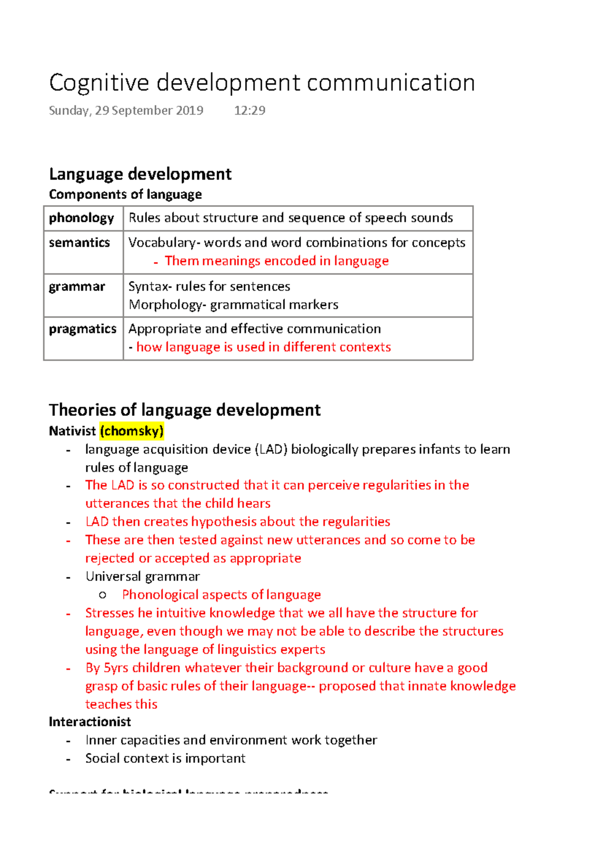 Cognitive development communication - Language development Components ...