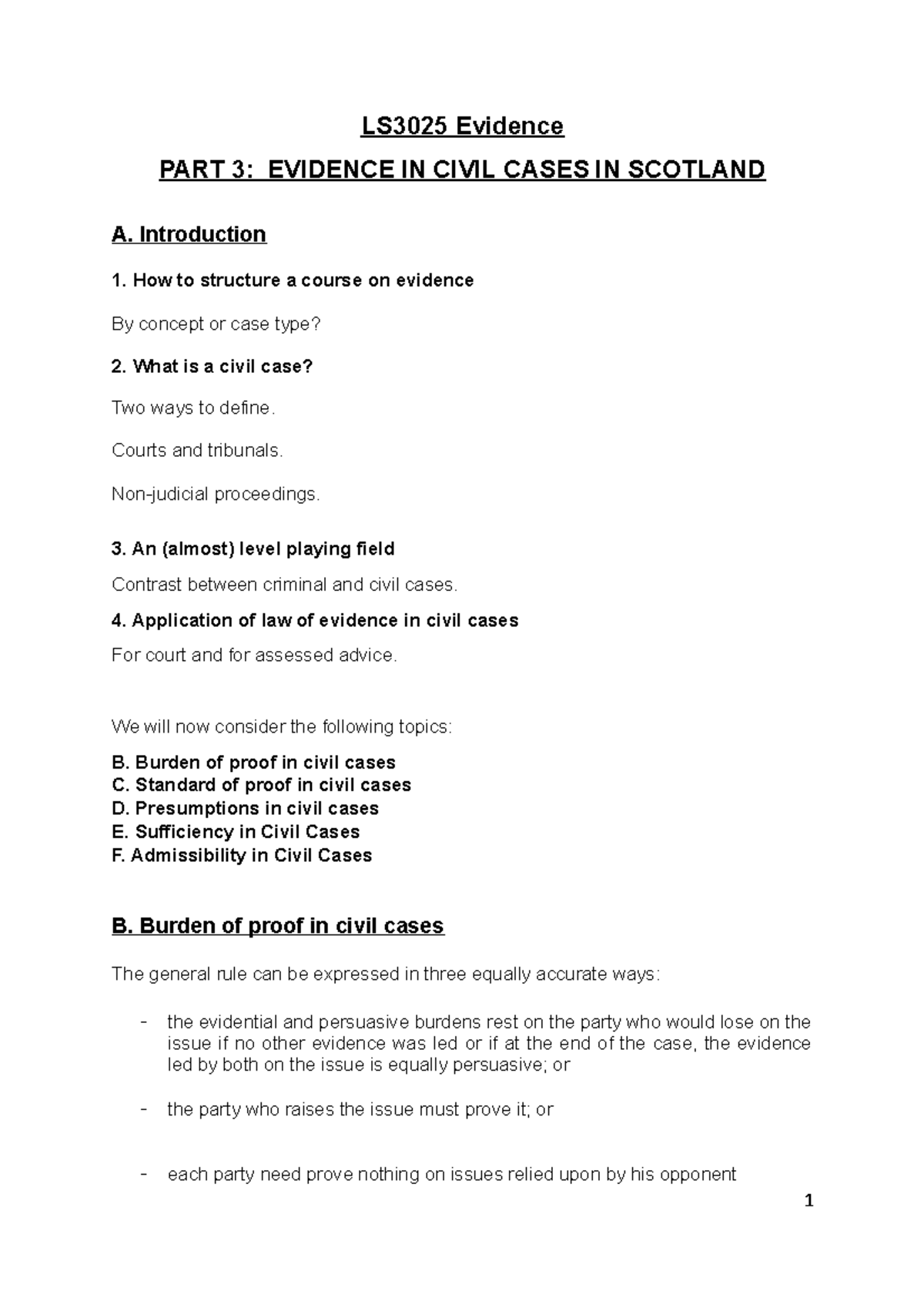 PART 3 Handout lecture notes - LS3025 Evidence PART 3: EVIDENCE IN ...