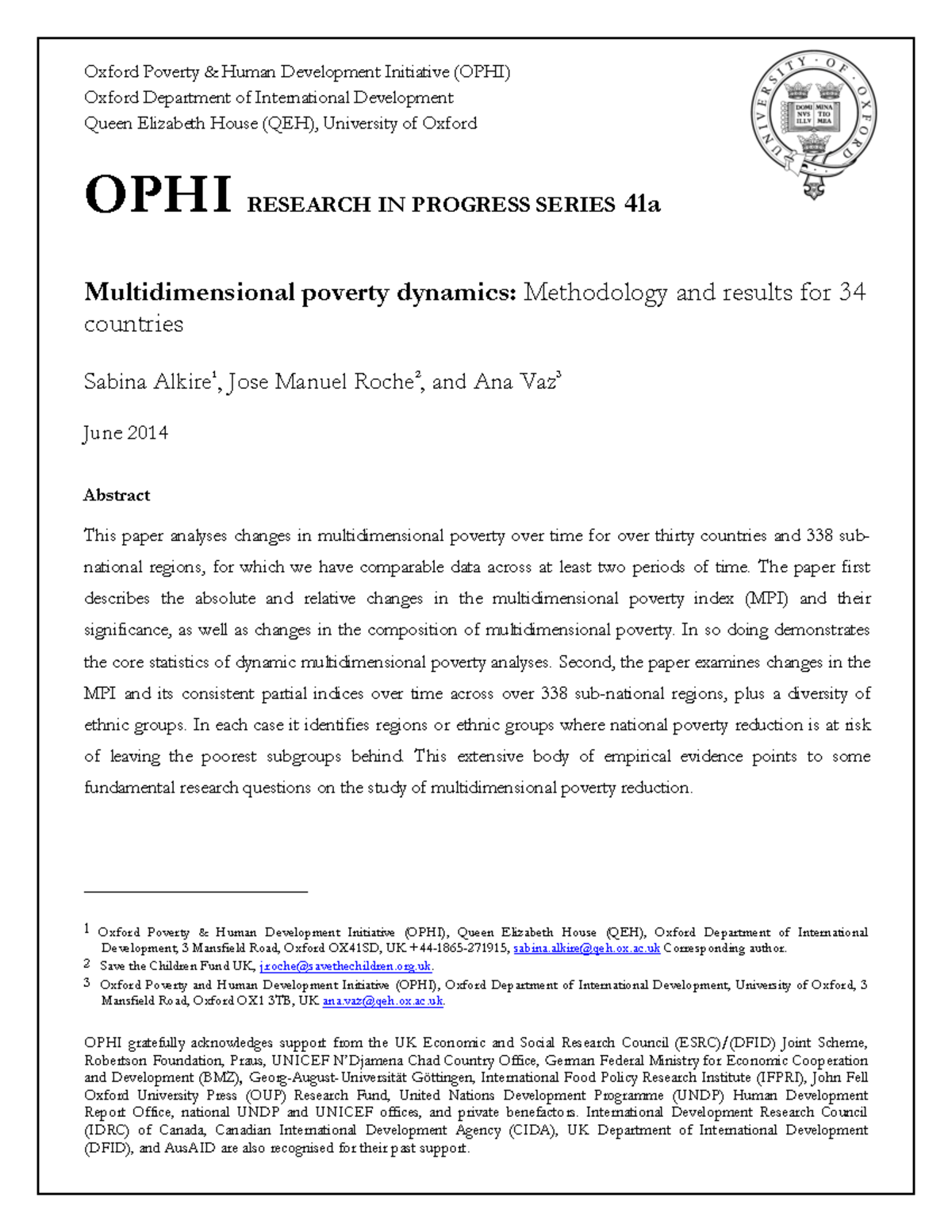 Multidemsionality of Poverty - OPHI gratefully acknowledges support from the UK Economic and ...