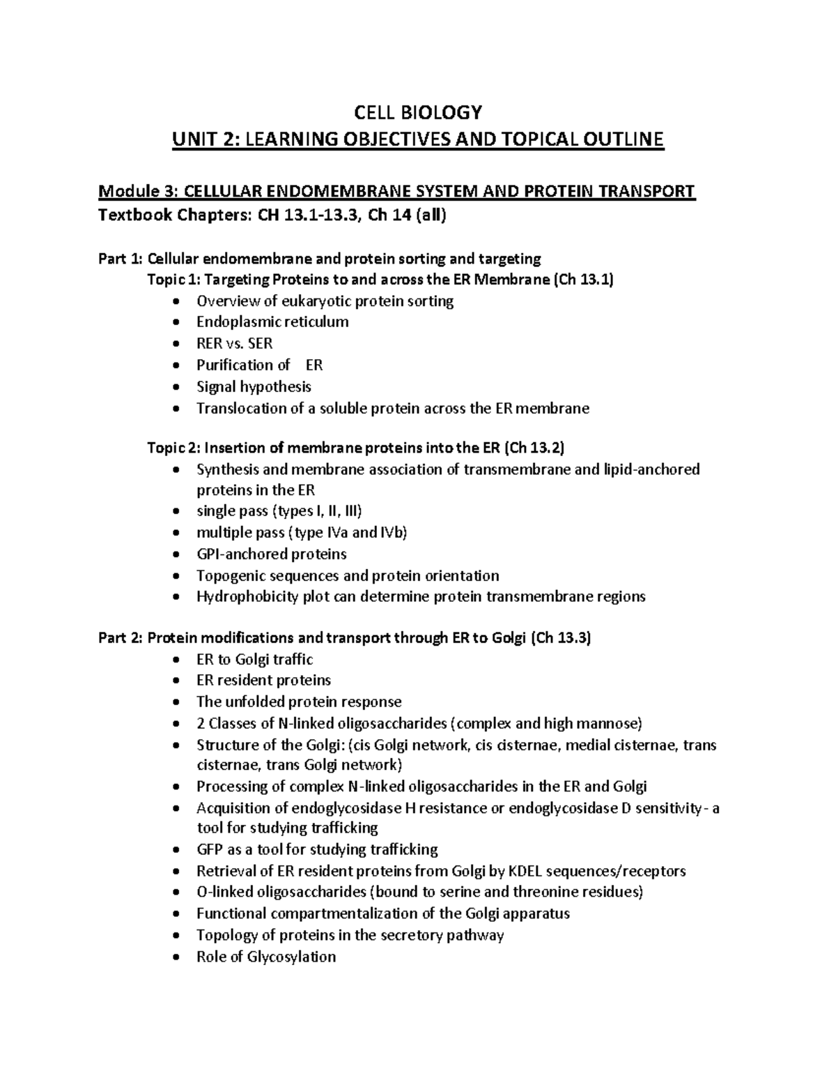 CB-E2-outline - module 2 - CELL BIOLOGY UNIT 2 : LEARNING OBJECTIVES ...