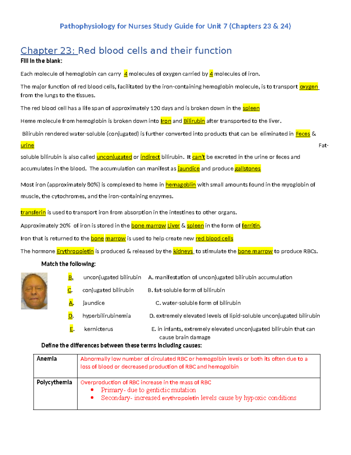 Chapters 23 - 24 Wissmar - Pathophysiology for Nurses Study Guide for ...