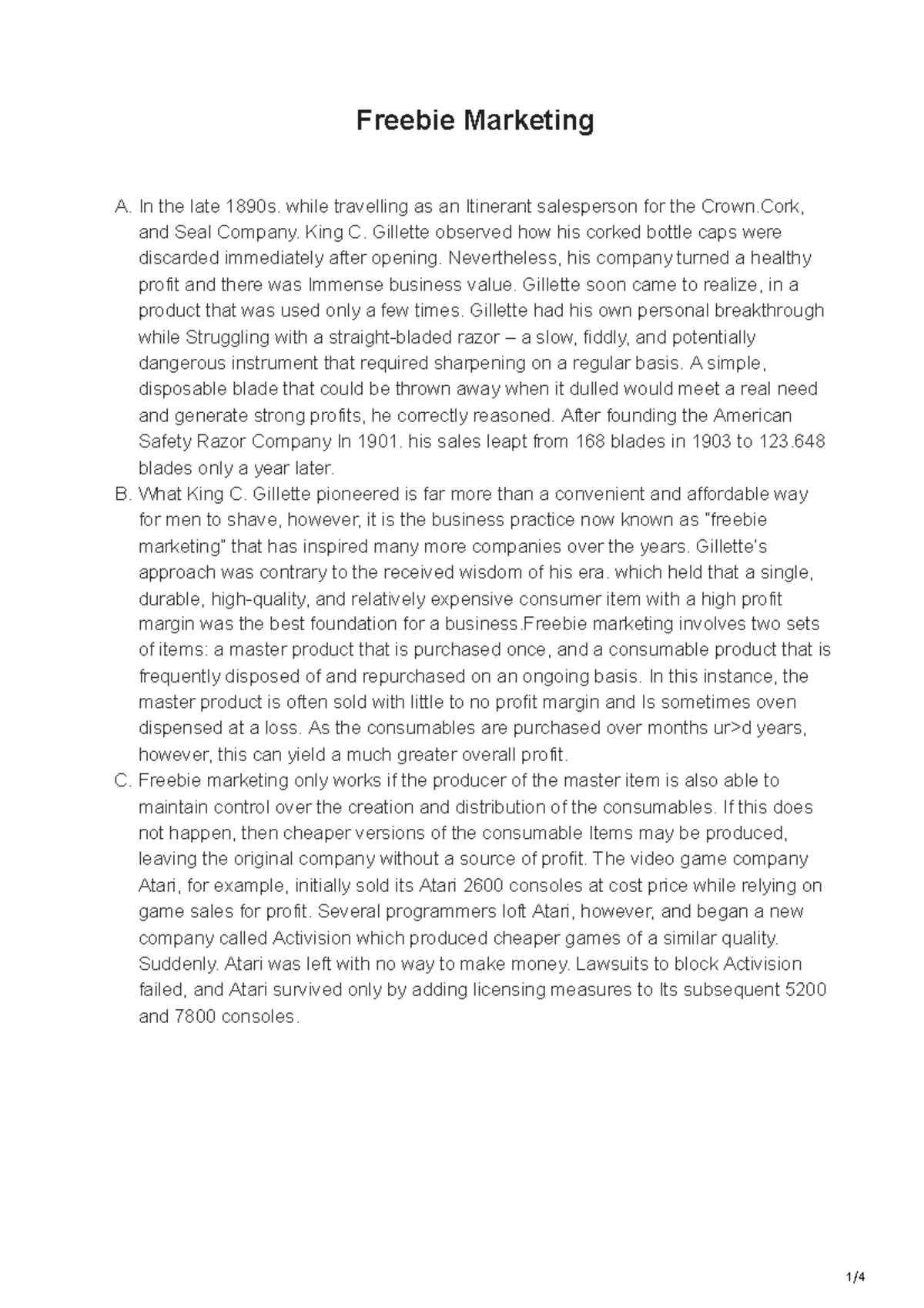 Freebie Marketing - practise materials for reading comprehension - A ...