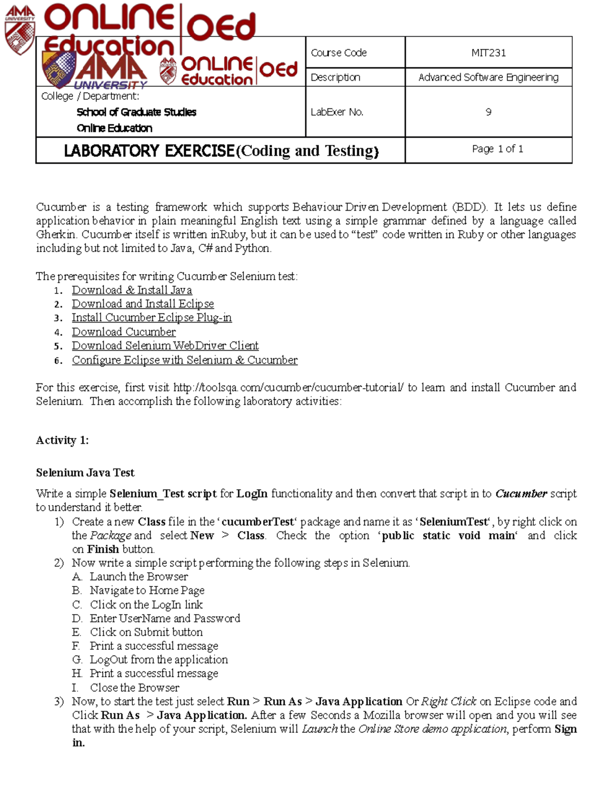 Abadpaulchristian -Laboratory Exercise 009 - Course Code MIT ...