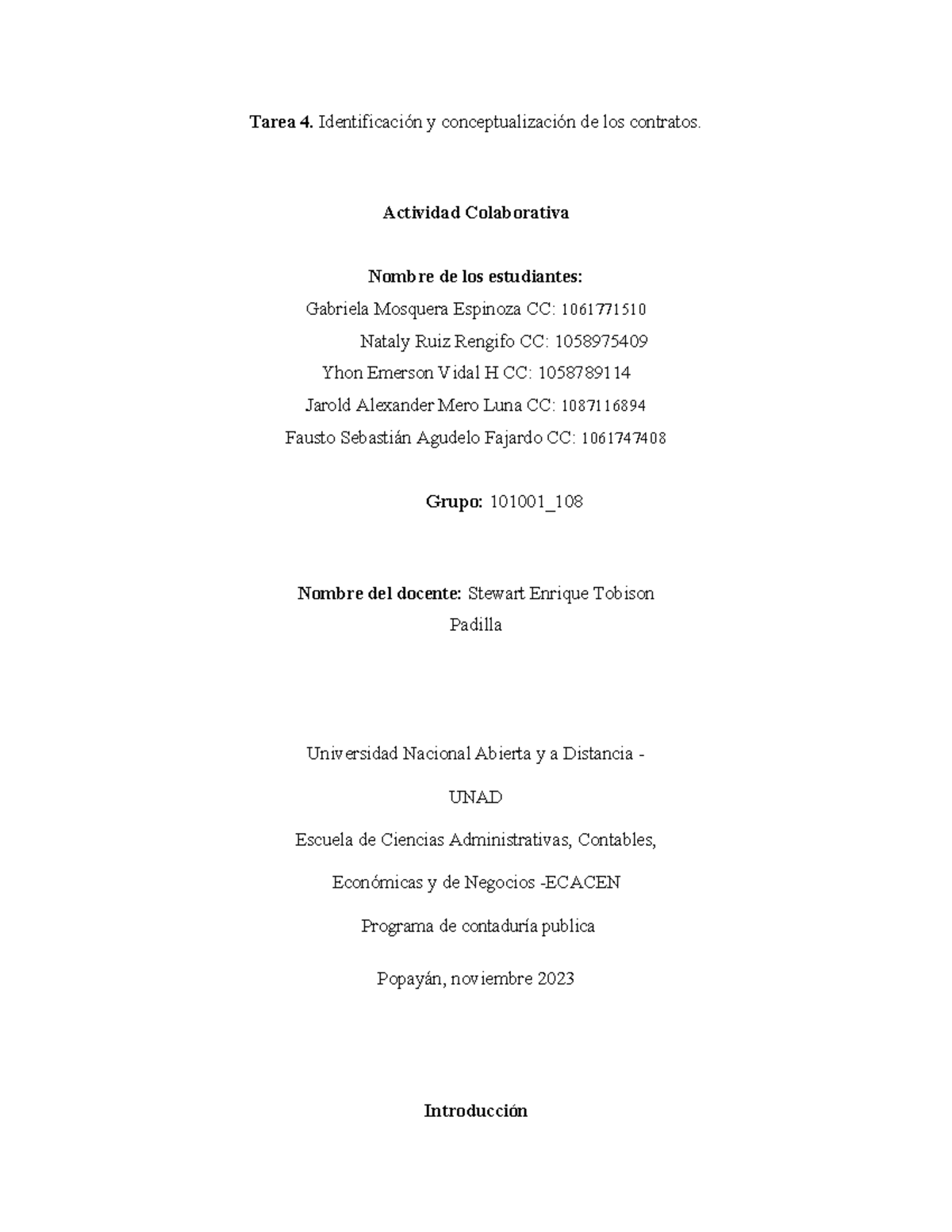 Tarea 4 Identificacion y conceptualizacion de los contratos Grupo ...