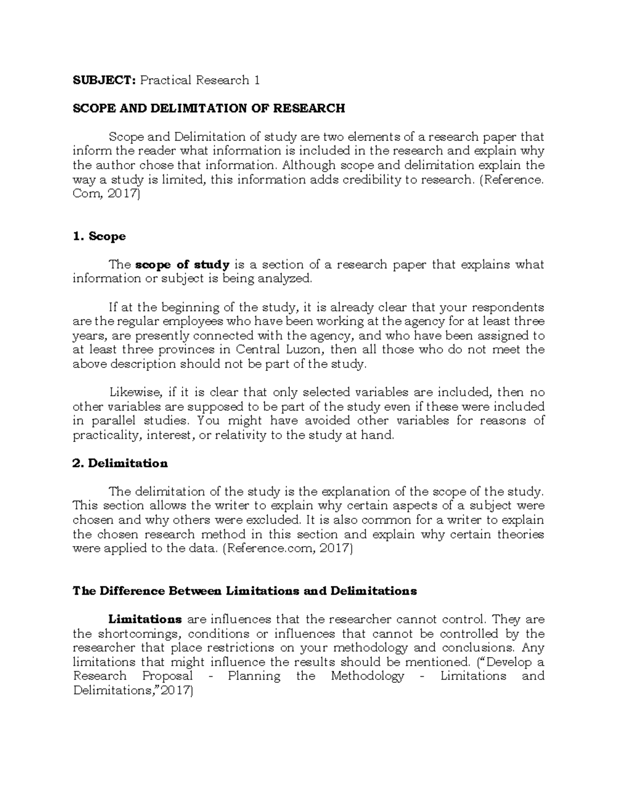PR1 - Lesson 12 - Q4 - sss - SUBJECT: Practical Research 1 SCOPE AND ...