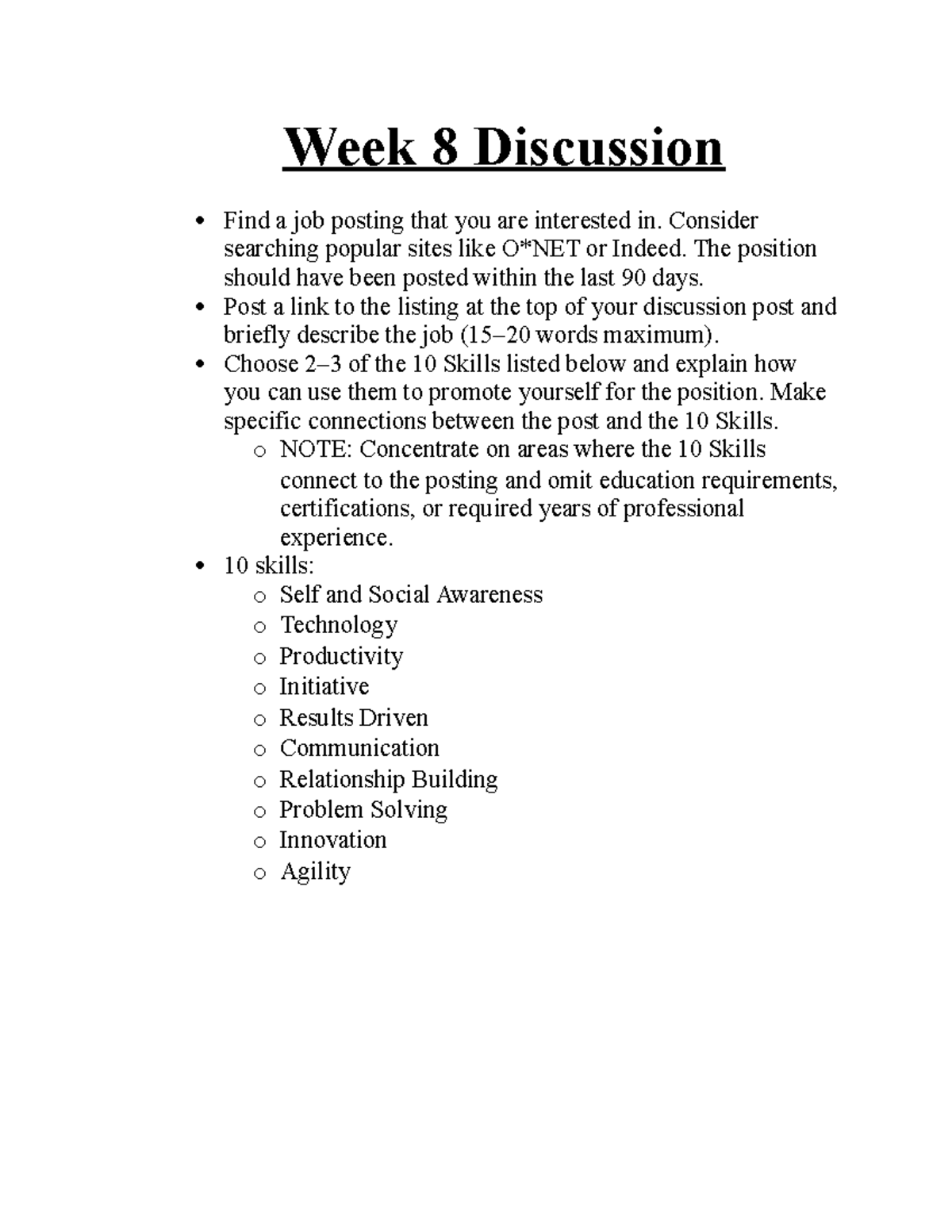 Week 8 Discussion - Thinking it Through - Week 8 Discussion Find a job ...