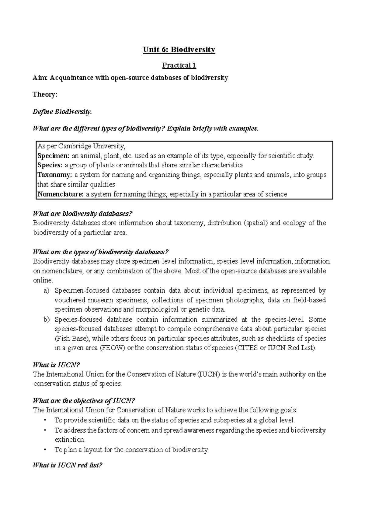 Unit 6 Practical 1 Eng Hindi - Unit 6: Biodiversity Practical 1 Aim: Acquaintance with open ...