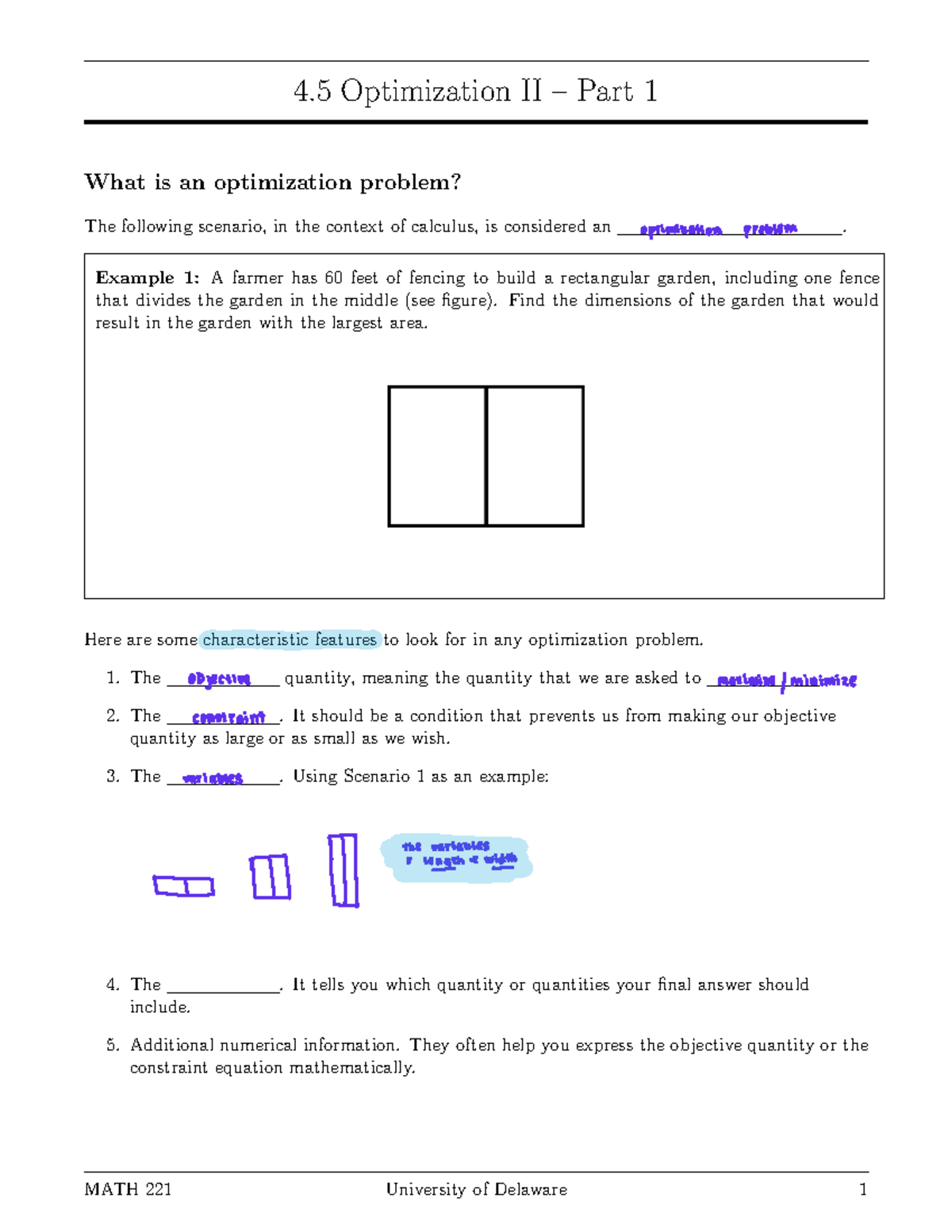 45 Optimization Ii Part 1 What Is An Optimization Problem The Following Scenario In The