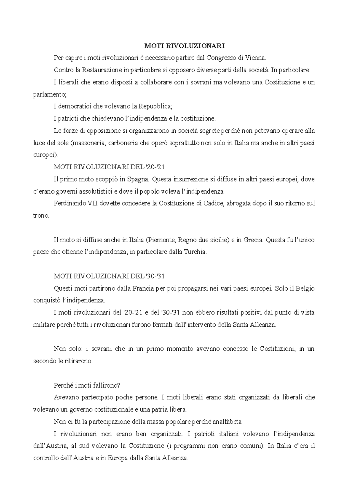 MOTI Rivoluzionari - Appunti di Lezioni in classe - MOTI RIVOLUZIONARI ...