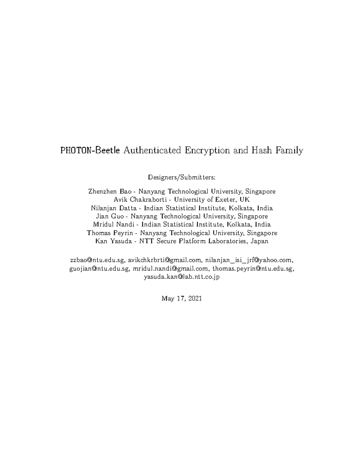 Photon beetle spec final - PHOTON-Beetle Authenticated Encryption and ...