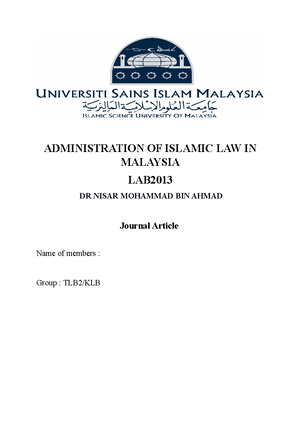 Case Review - ADMINISTRATION OF ISLAMIC LAW IN MALAYSIA LAB PROF DR ...