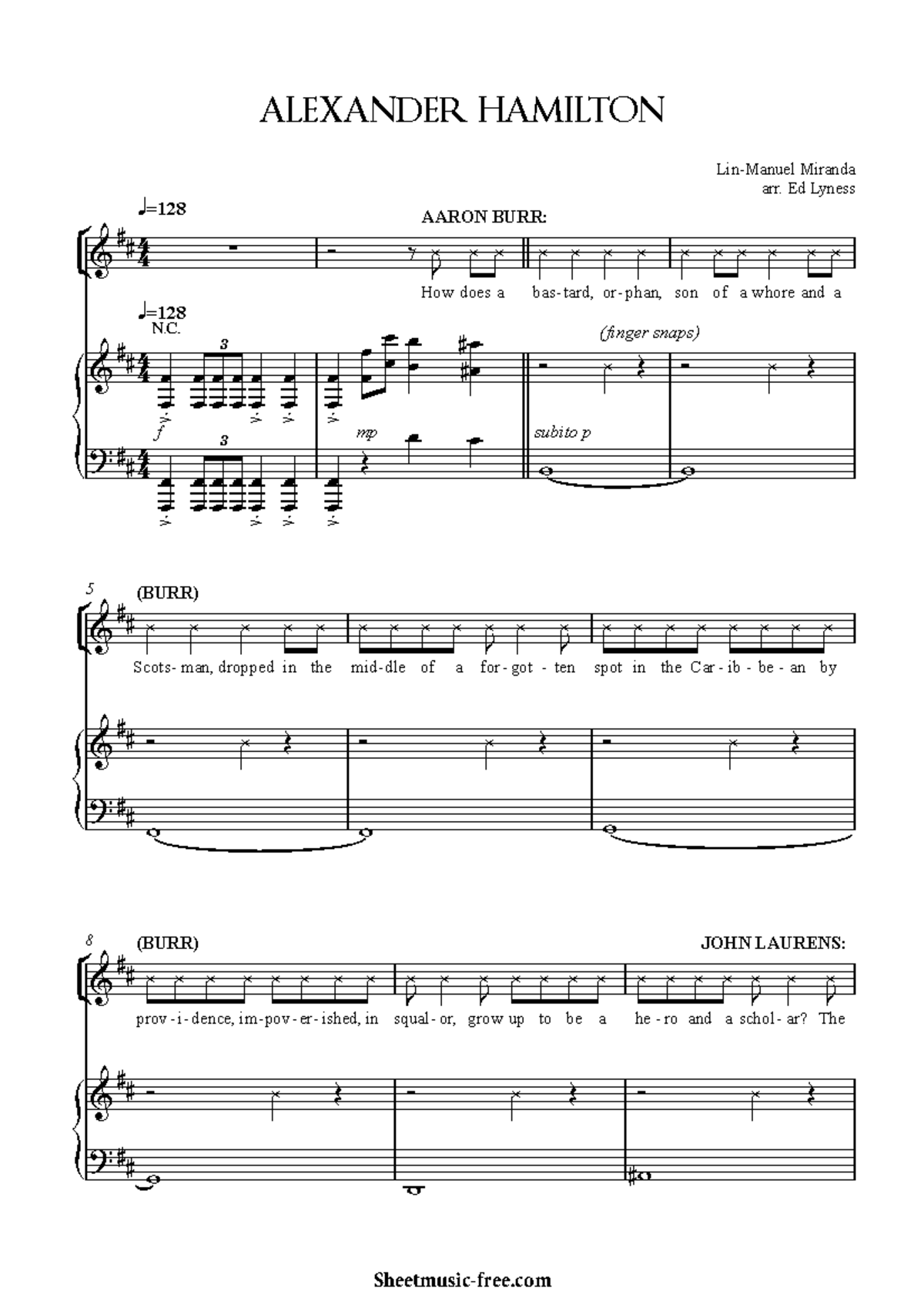 Alexander Hamilton Sheet Music Hamilton thepianonotes ...