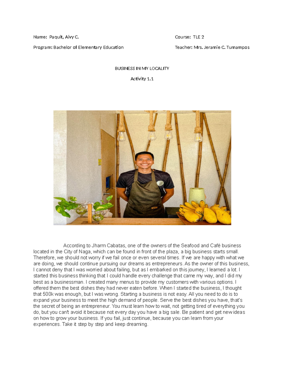 Final Tle Trtrd Name Paquit Aivy C Course Tle 2 Program Bachelor Of Elementary