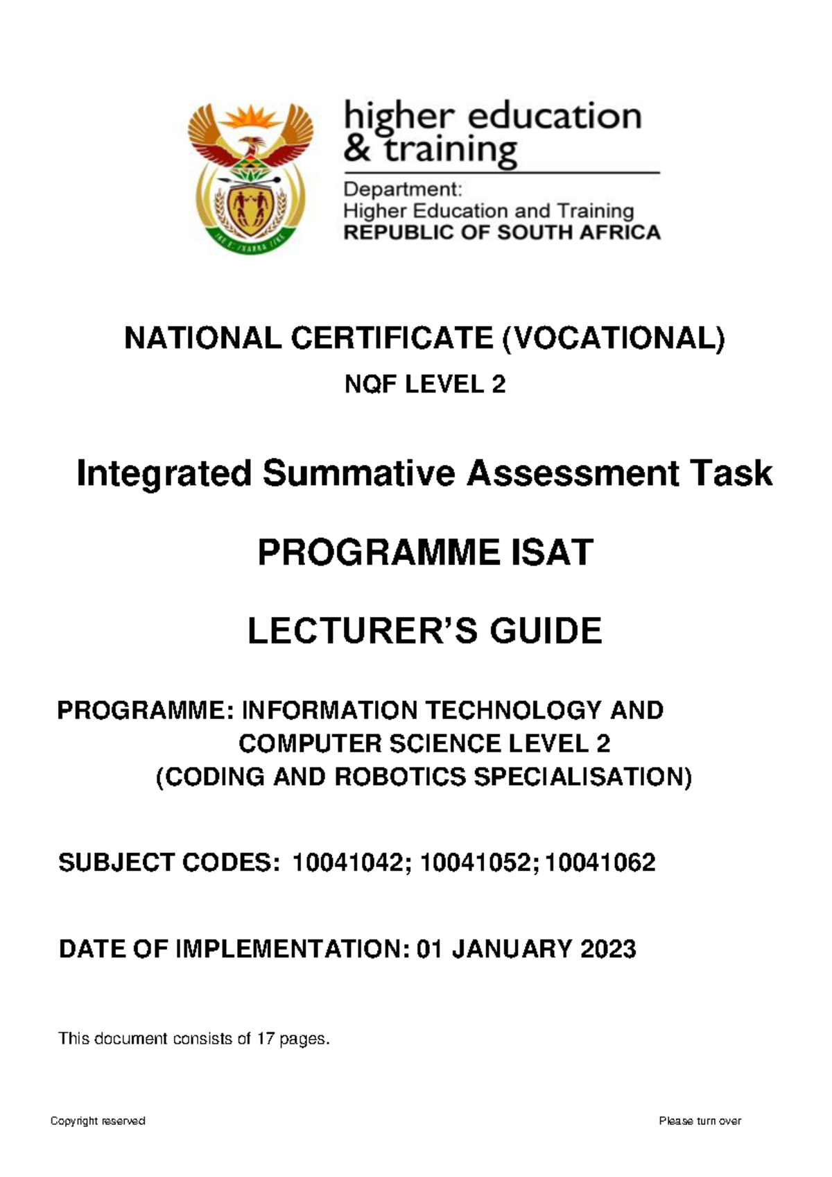 NCV L2 Coding And Robotics ISAT 2023 - NATIONAL CERTIFICATE (VOCATIONAL ...