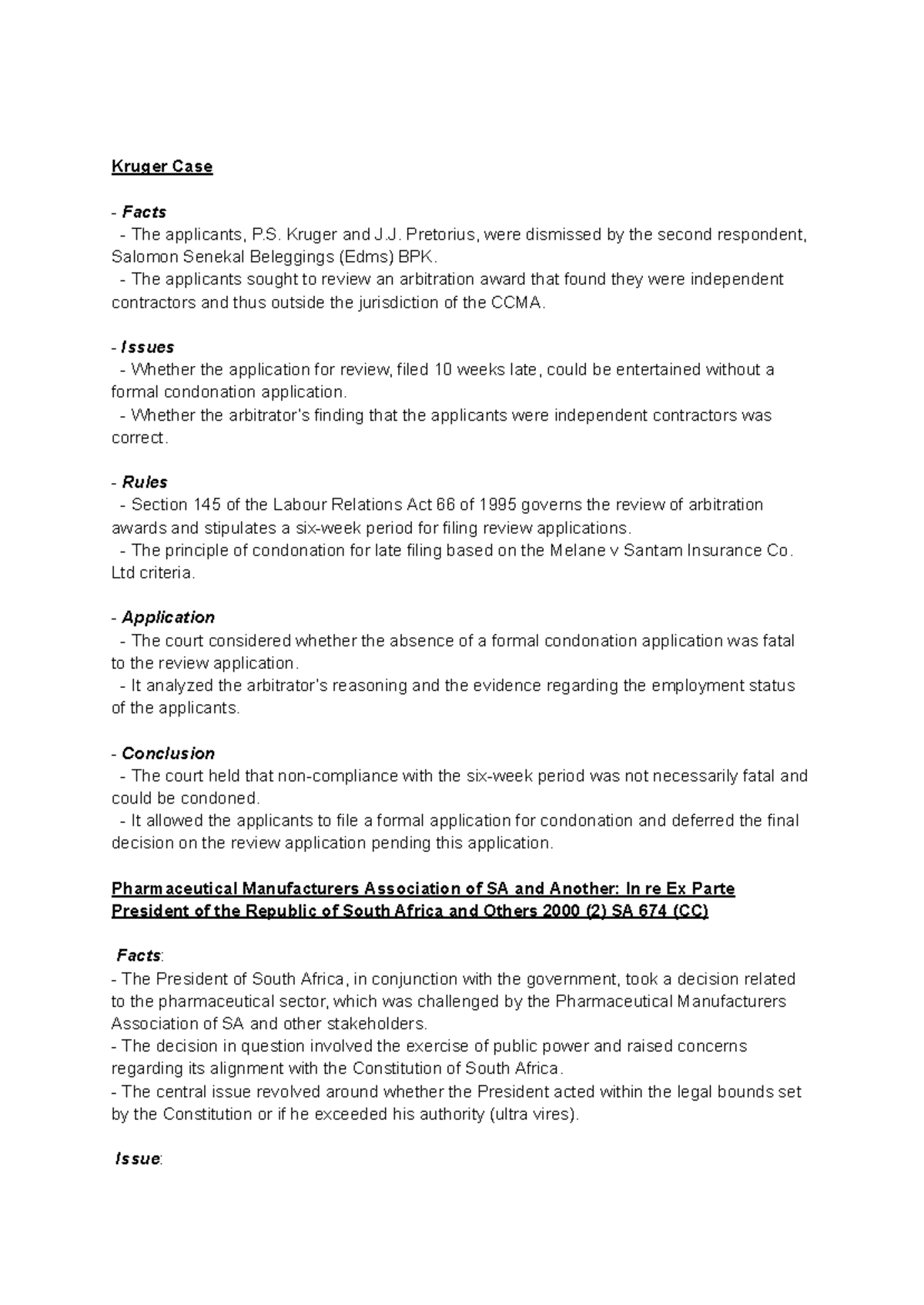 RVW Theme 8-9 cases - Kruger Case Facts The applicants, P. Kruger and J ...