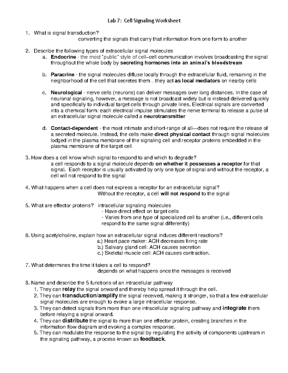 Lab 7 - Cellular Signaling Worksheet - Lab 7: Cell Signaling Worksheet ...