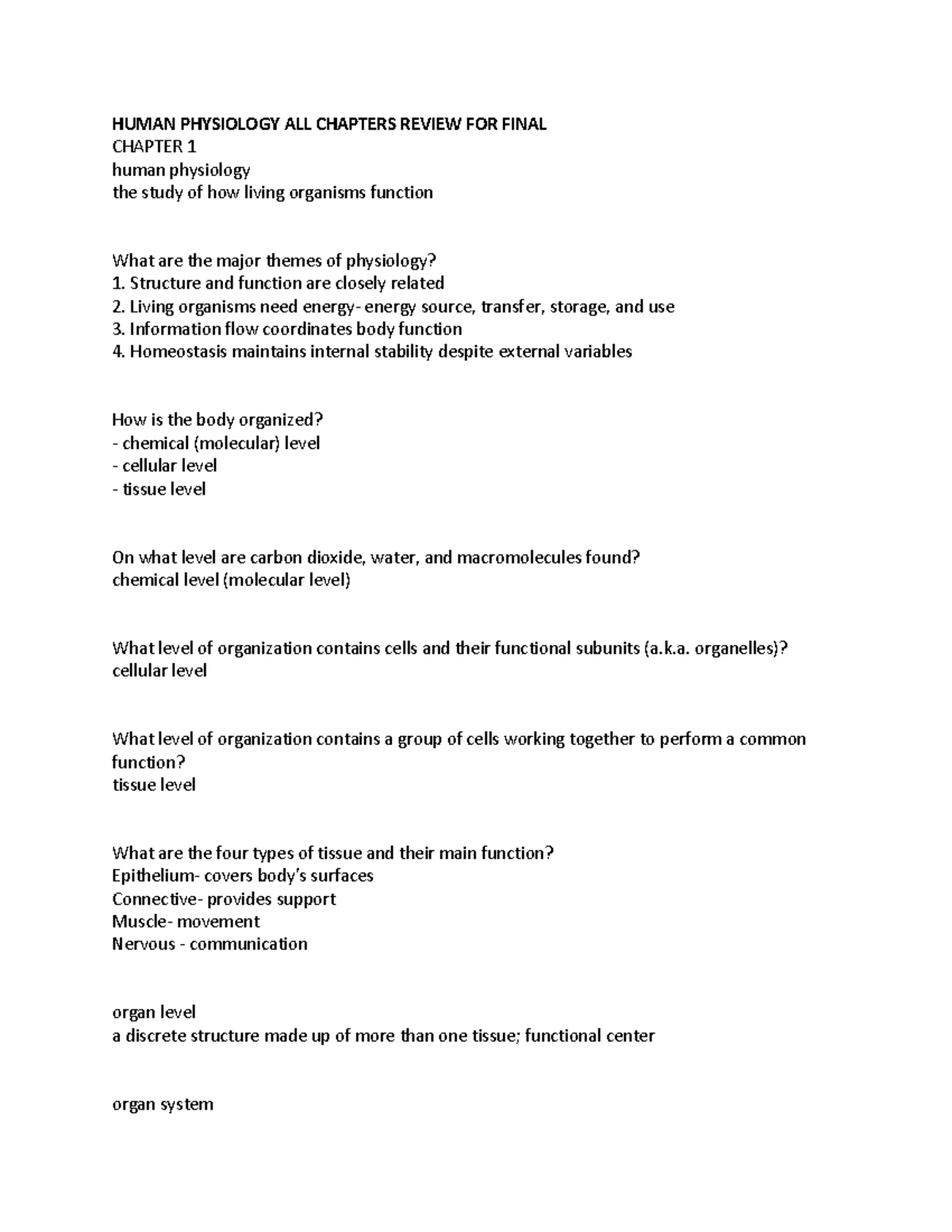 Human Physiology ALL Chapters Review FOR Final - HUMAN PHYSIOLOGY ALL ...