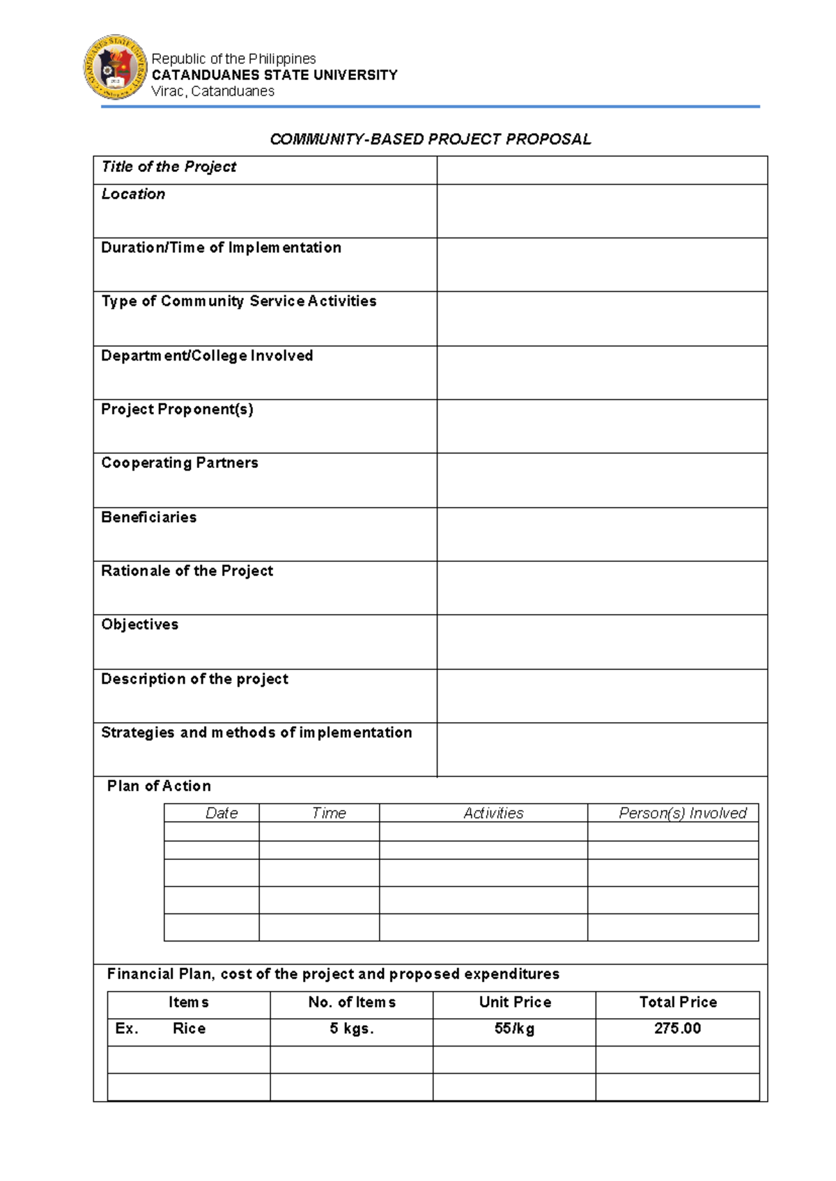 Project Proposal template - Republic of the Philippines CATANDUANES ...