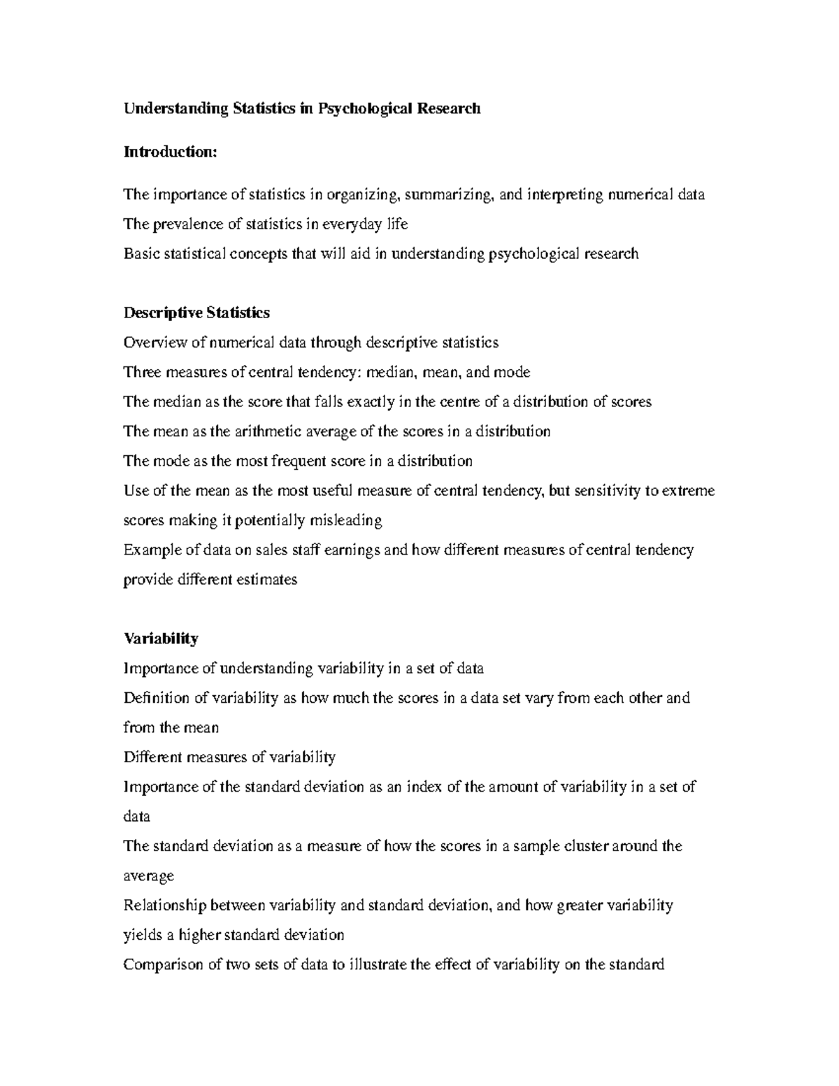Understanding Statistics in Psychological Research notes ...