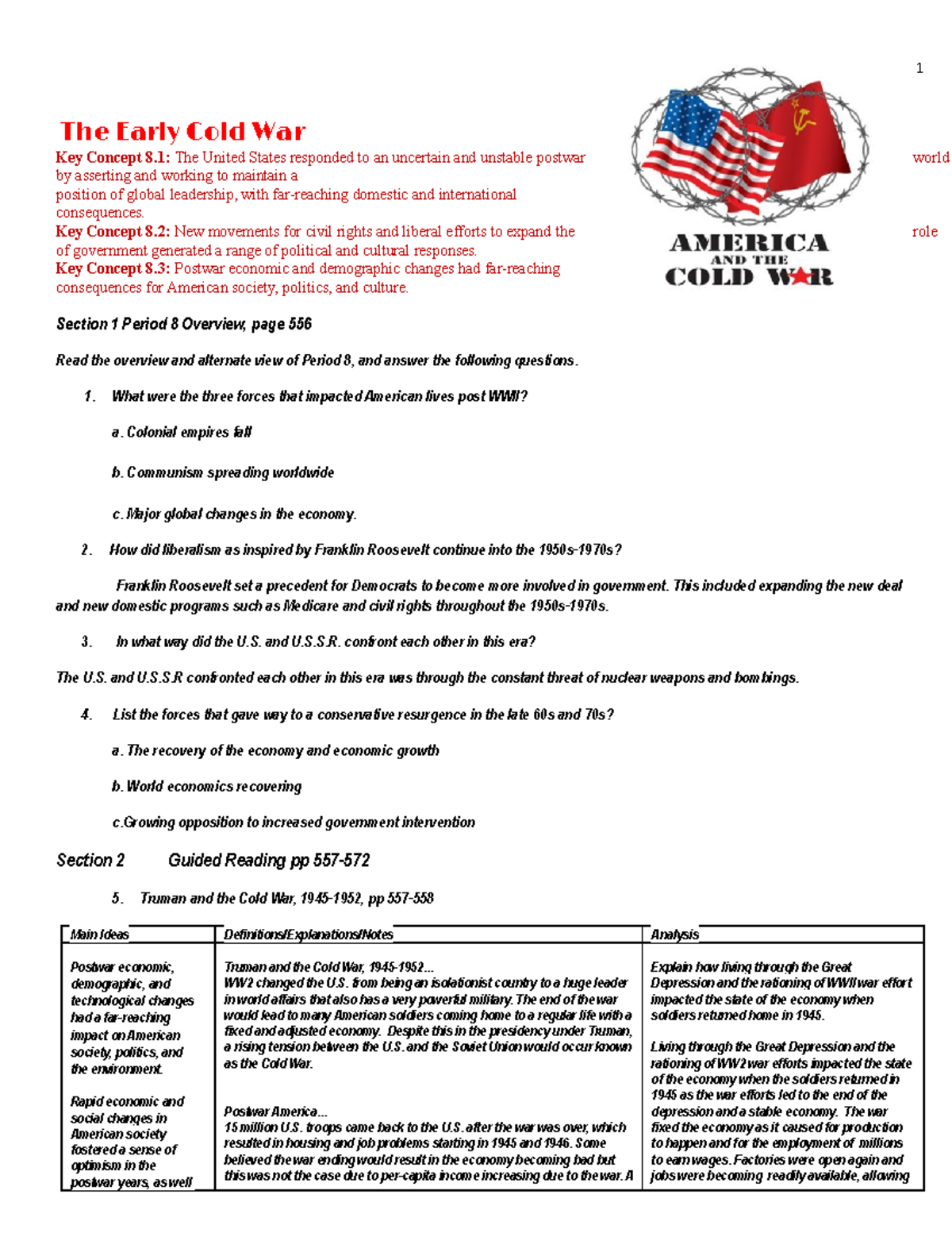 Overview of a Period of US History - The Early Cold War Key Concept 8 ...