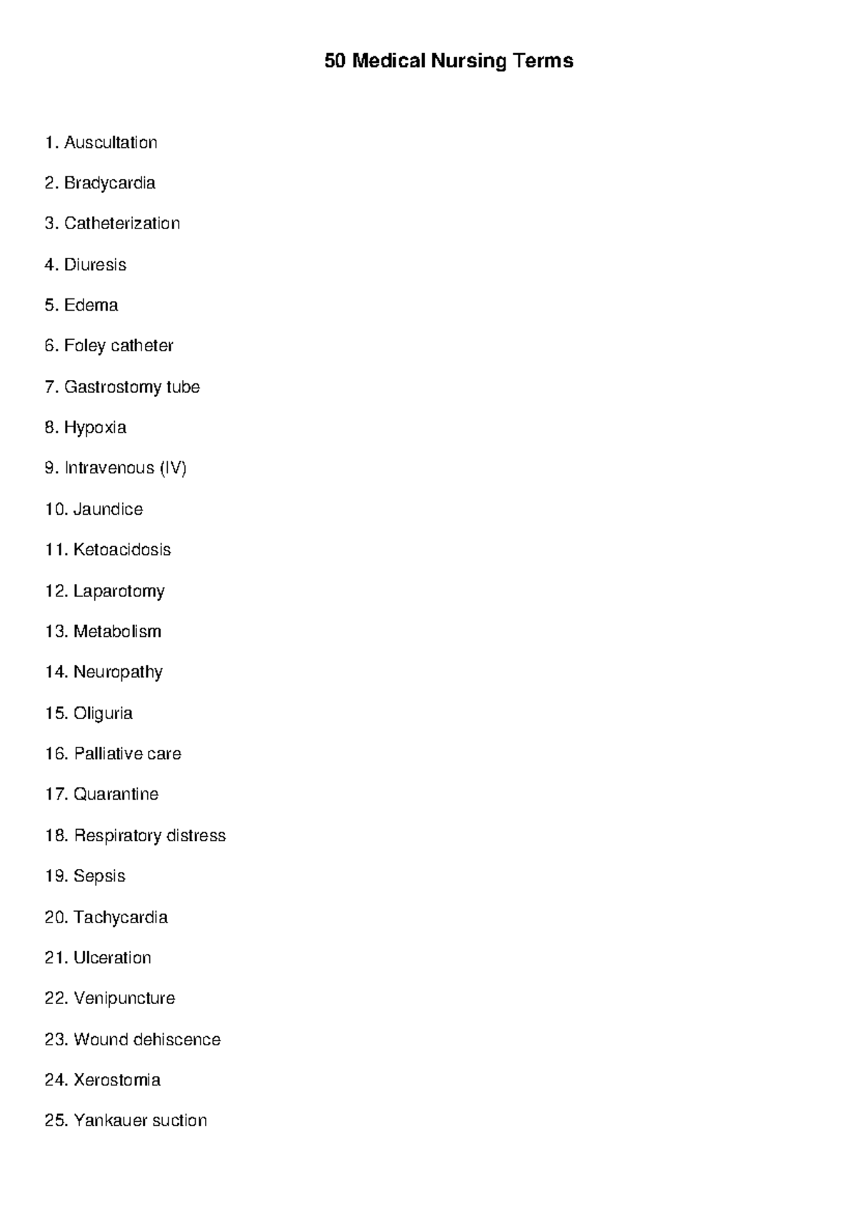 Nursing terms 3 - NUR 1020C - 50 Medical Nursing Terms Auscultation ...