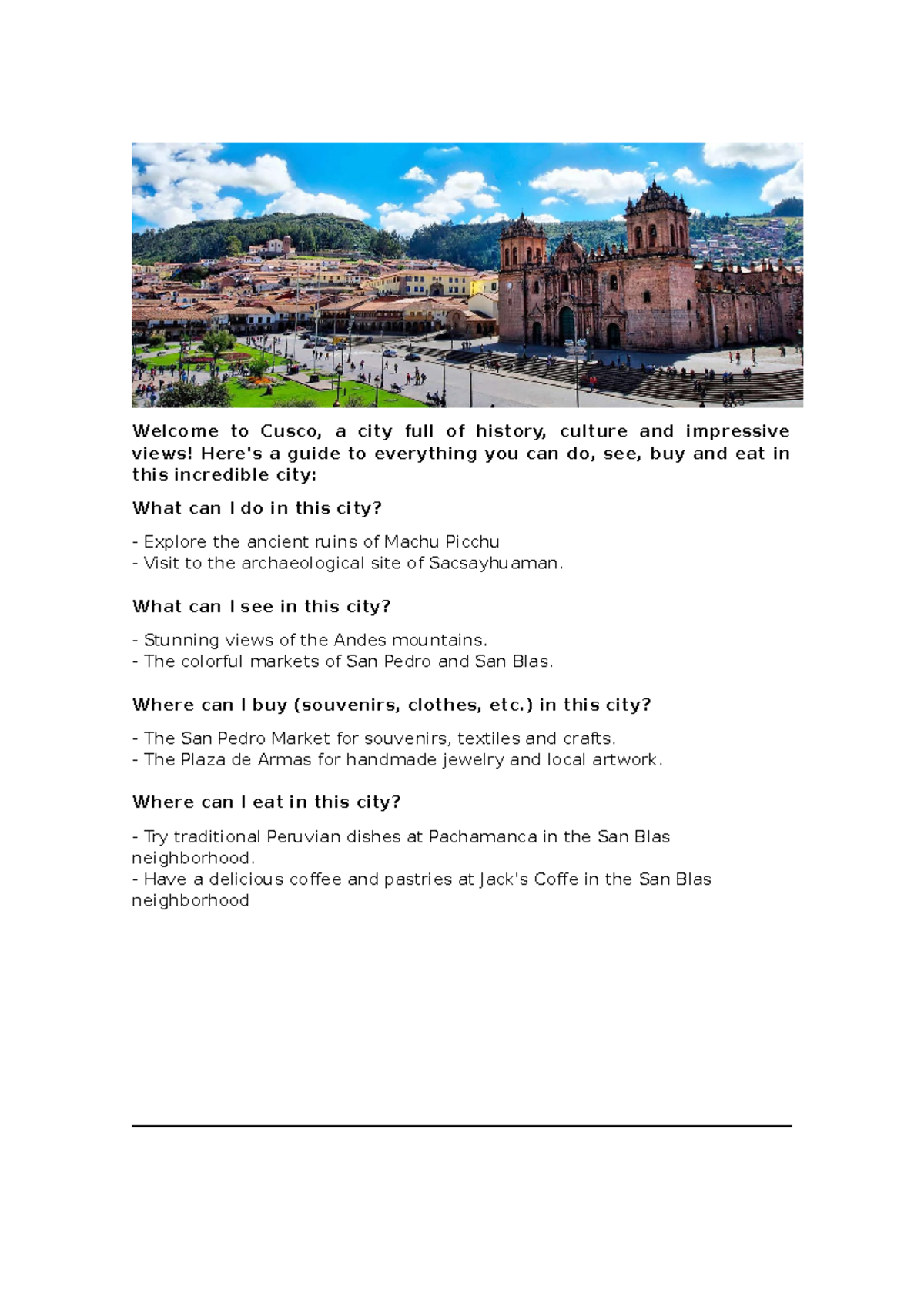Task 9 English - Welcome to Cusco, a city full of history, culture and ...