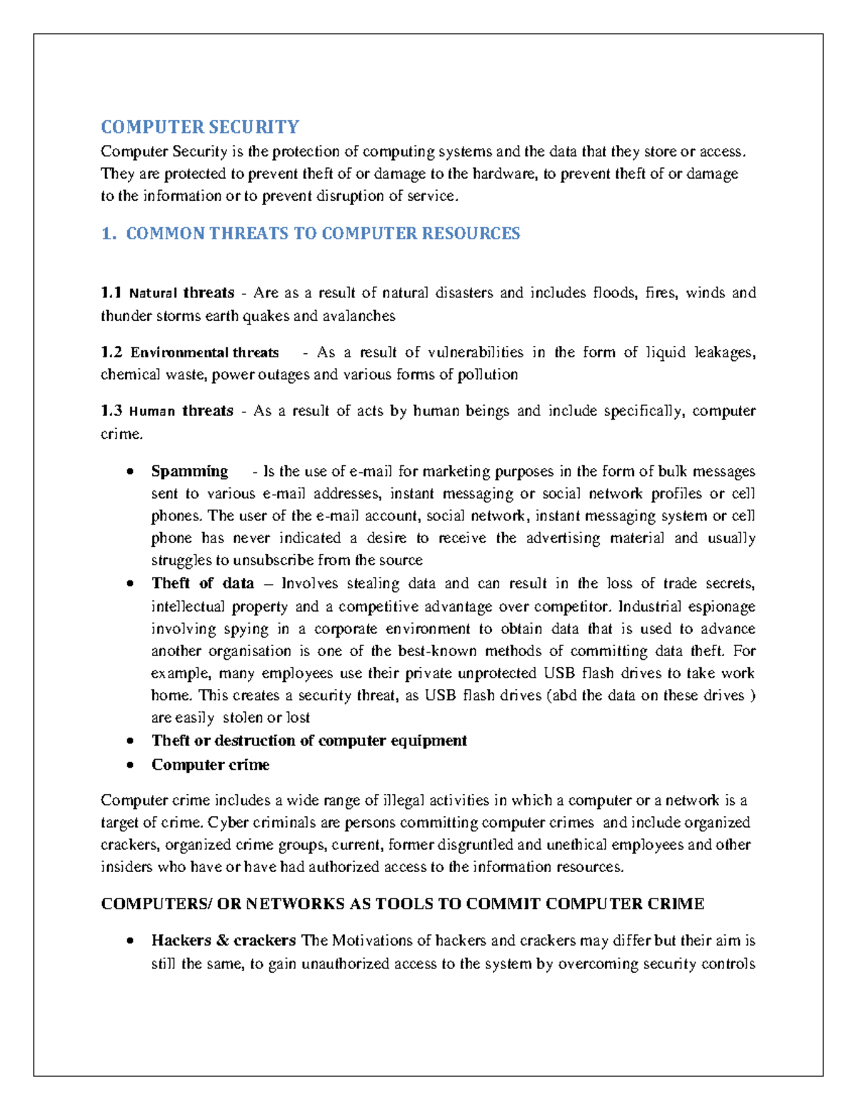 Security - ..... - COMPUTER SECURITY Computer Security is the ...