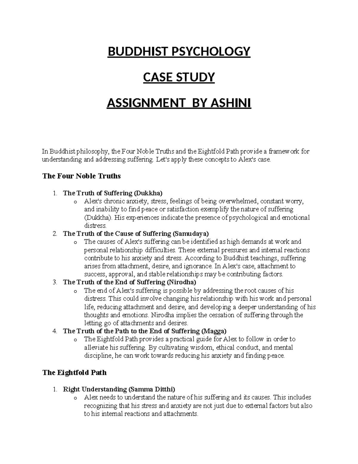 Buddhist Psychology - jnj - BUDDHIST PSYCHOLOGY CASE STUDY ASSIGNMENT ...