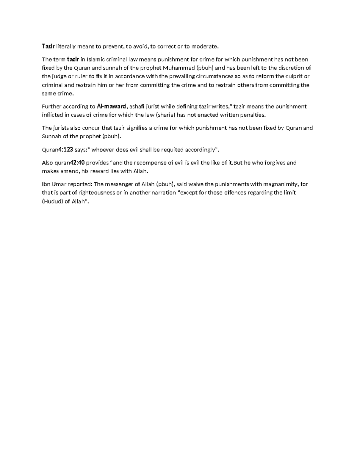 Tazir - The term tazir in Islamic criminal law means punishment for ...