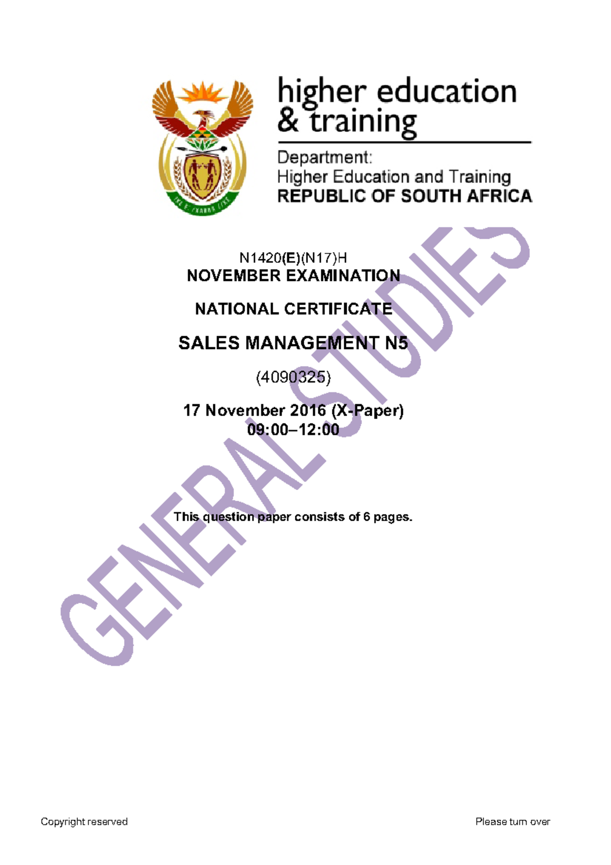 N5 Sales Management November 2016 - N 1420 (E)(N 17 )H NOVEMBER ...