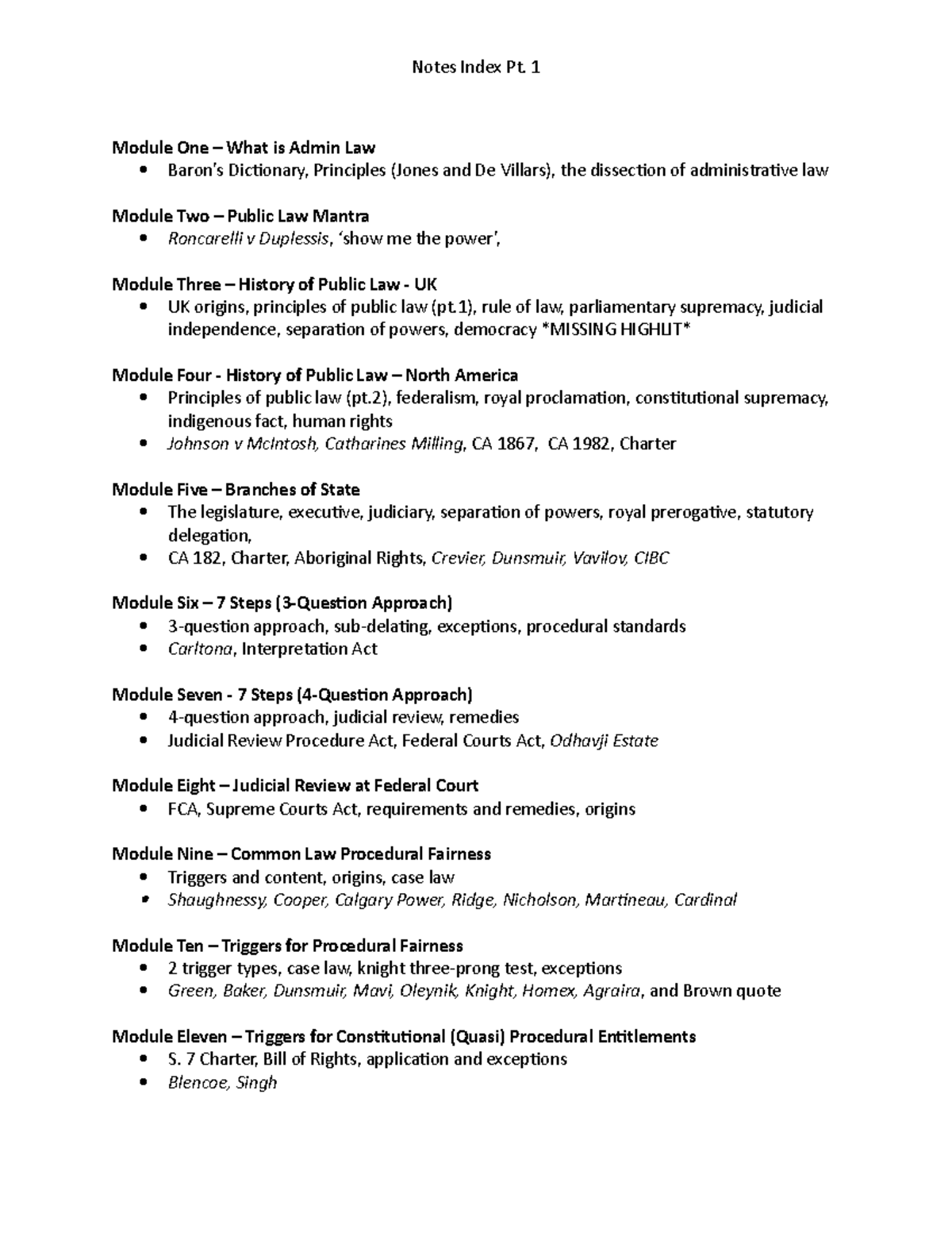 Notes Index Pt. 1 - 1 Module One – What is Admin Law Baron’s Dictionary ...