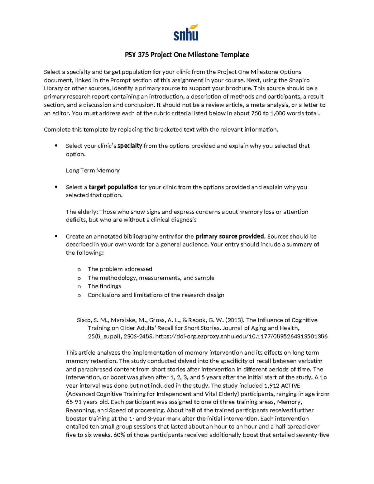PSY 375 Project One Milestone Template - PSY 375 Project One Milestone ...