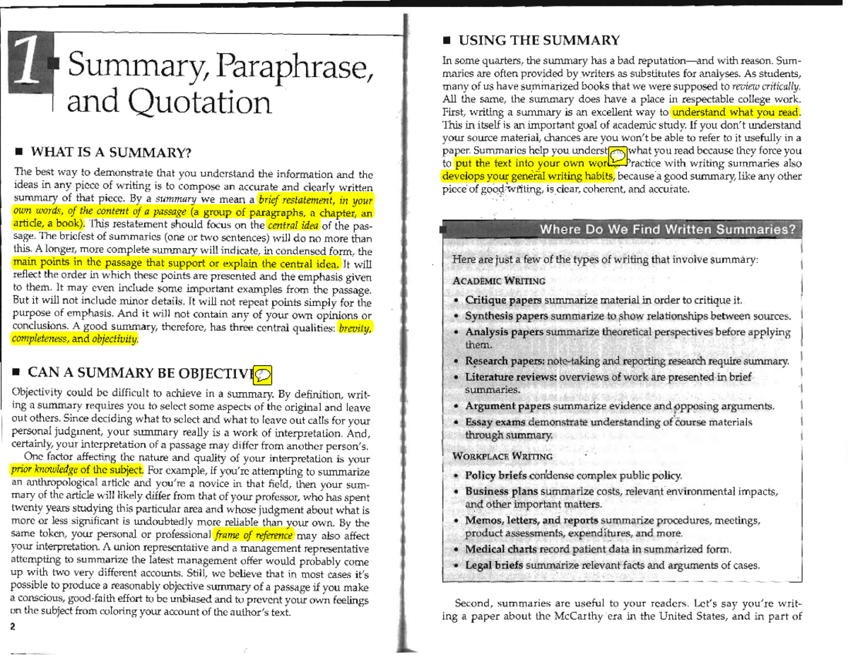 How to Write Summaries - Helpful Resource - Summary, Paraphrase, and ...