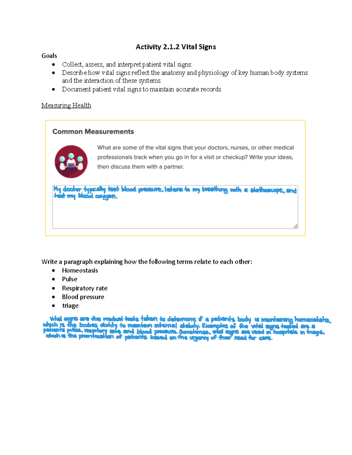 Activity 2.1.2 Vital Signs - Activity 2.1 Vital Signs ####### Goals ...