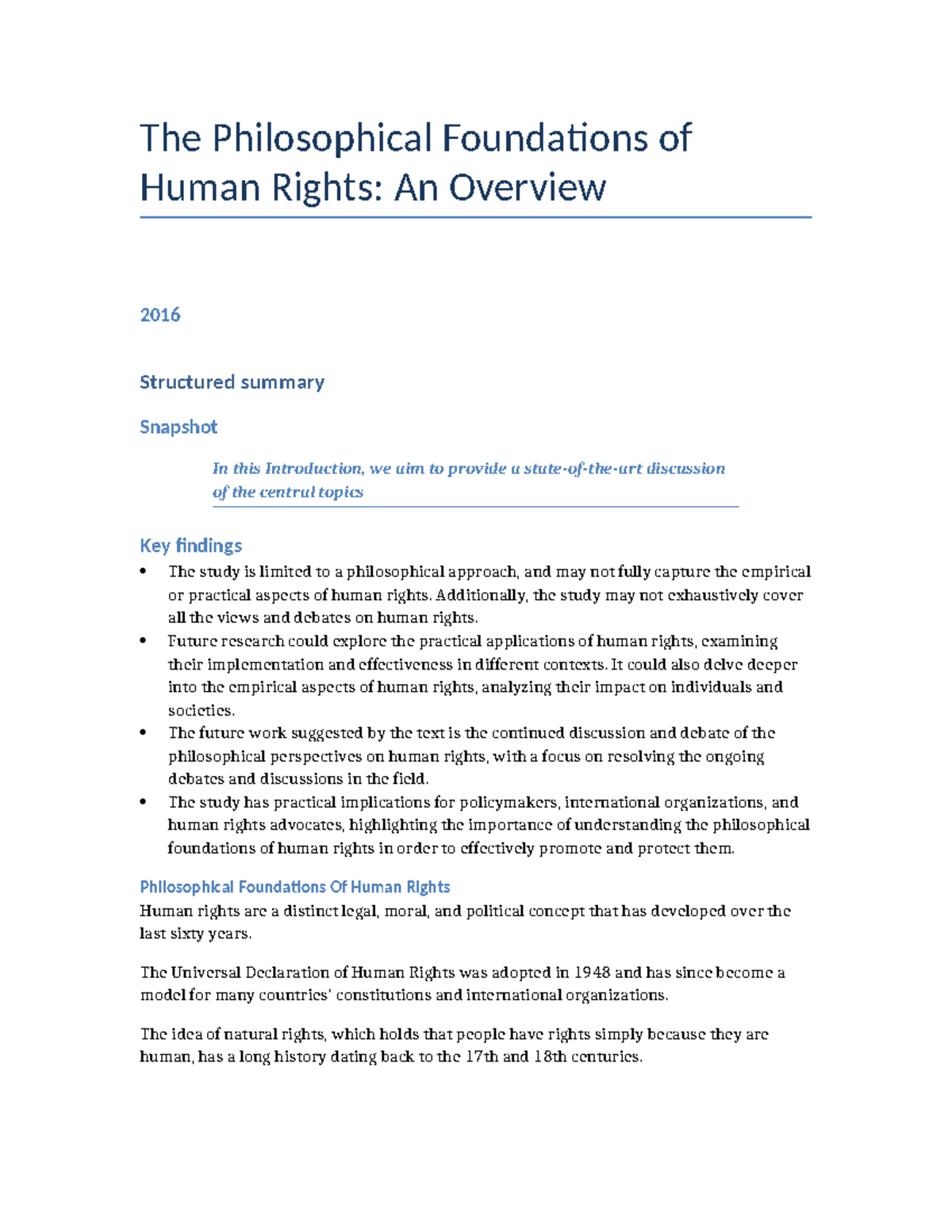The Philosophical Foundations of Human Rights - An Overview pre-proof ...