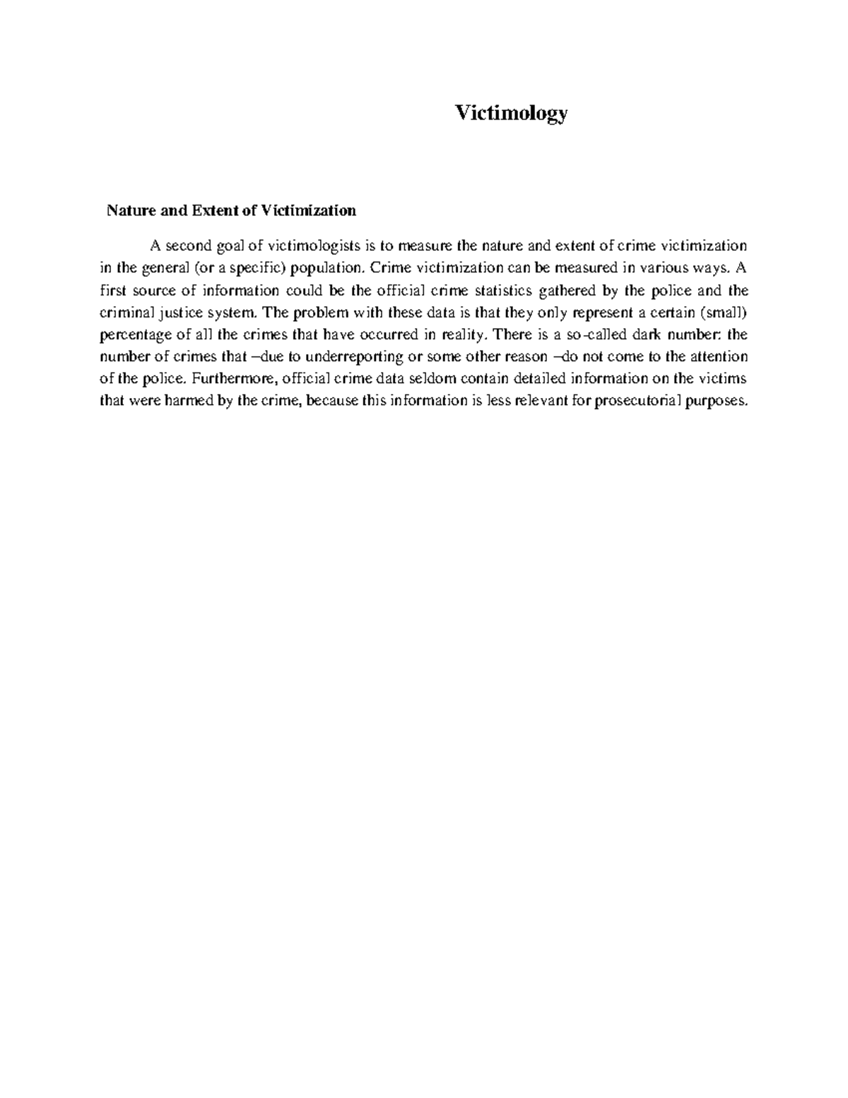 Criminology and Victimology Notes - Victimology Nature and Extent of ...