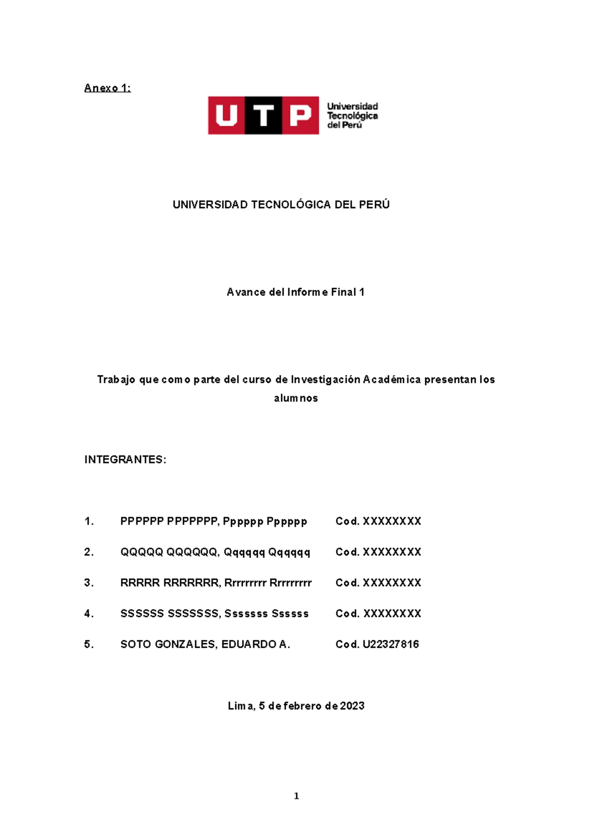UTP - [Grupo 1] 2023.02.05 Borrador Informe Final - Anexo 1 ...
